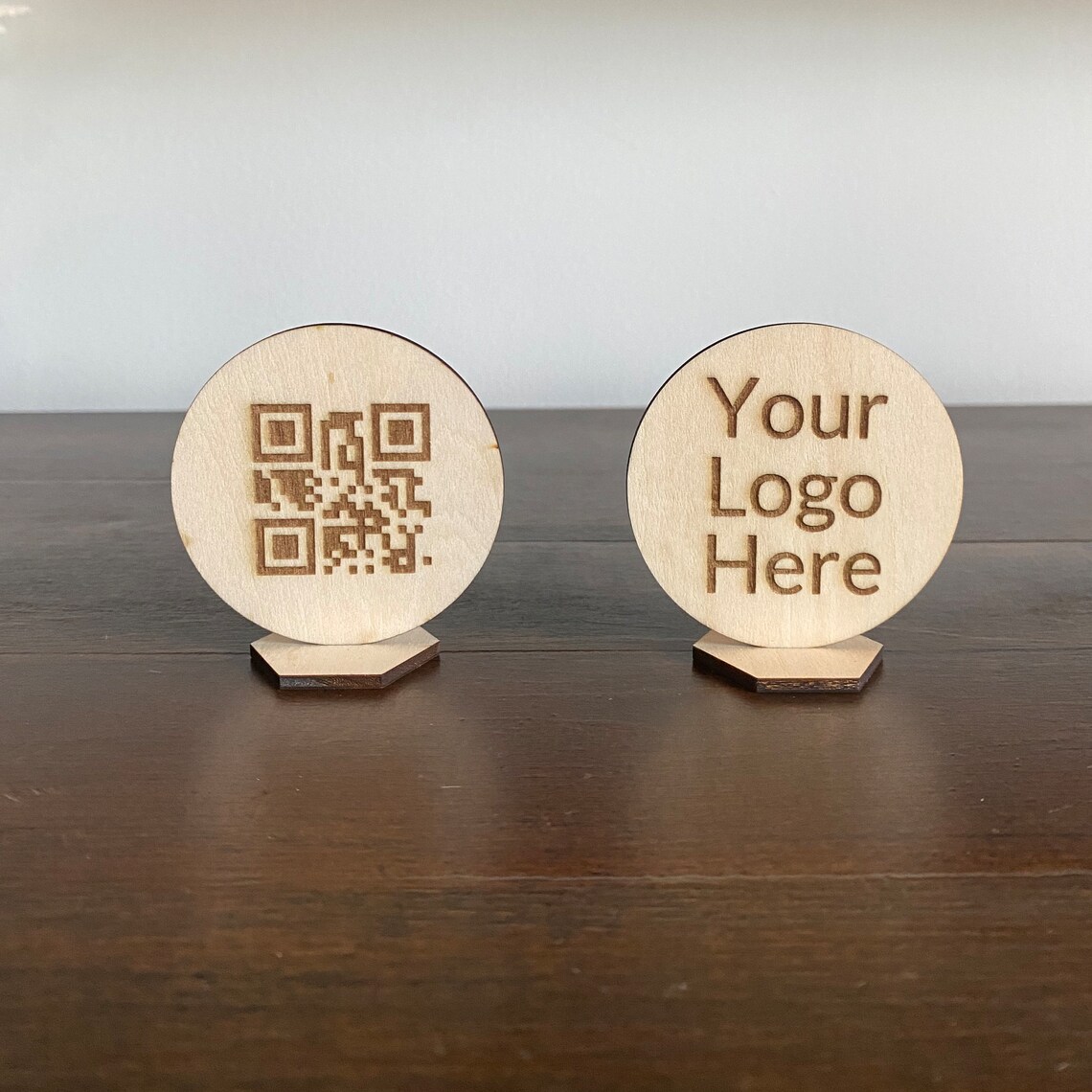 Custom Engraved Wooden Tokens With QR Code and Logo for Your Business ...