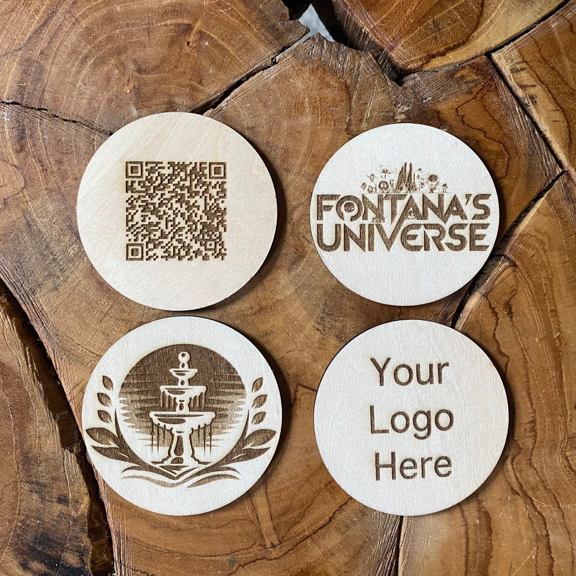 Custom Engraved Wooden Tokens With QR Code and Logo for Your Business ...