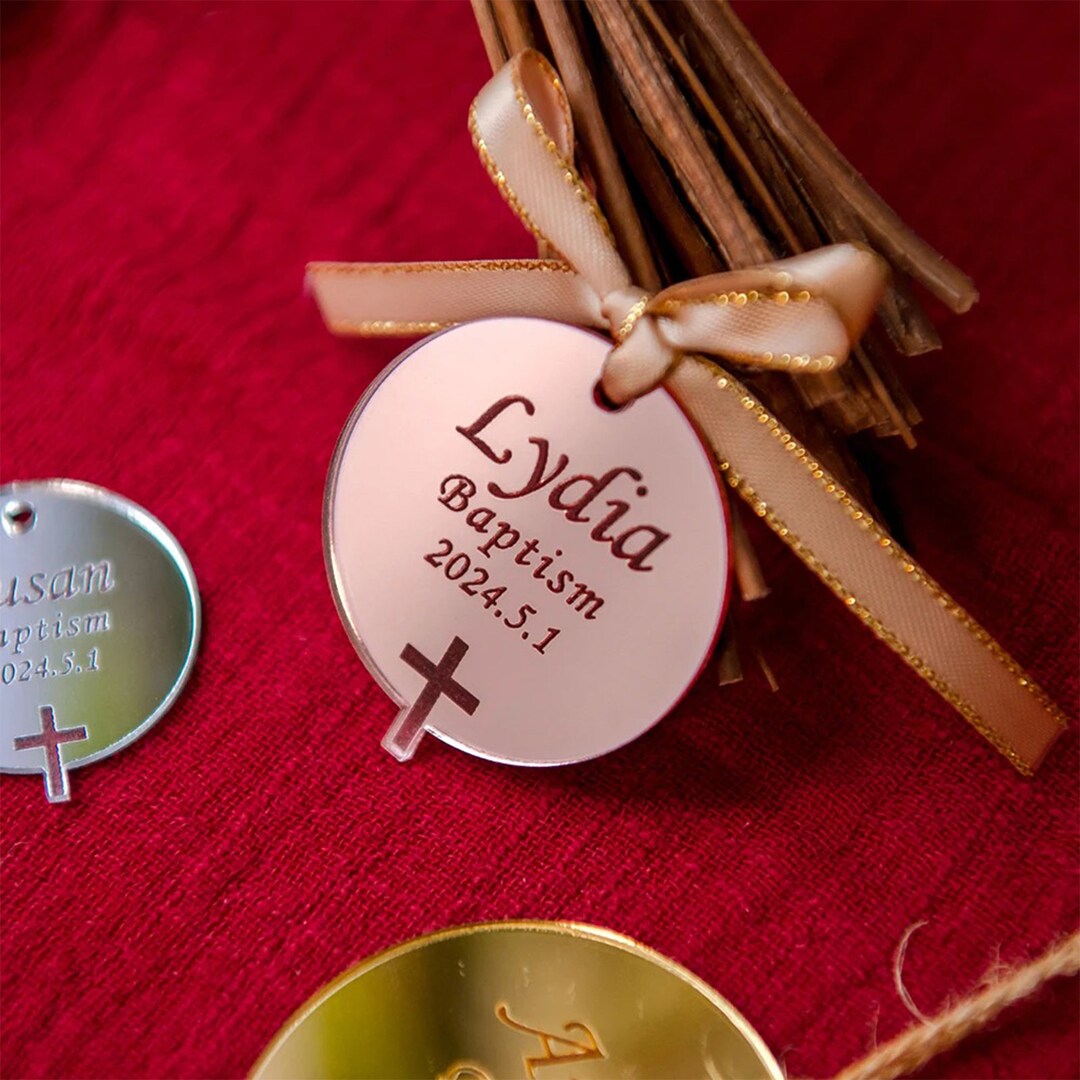 Personalized Acrylic Logo Baby Baptism Decoration Card Mirror Circle of ...