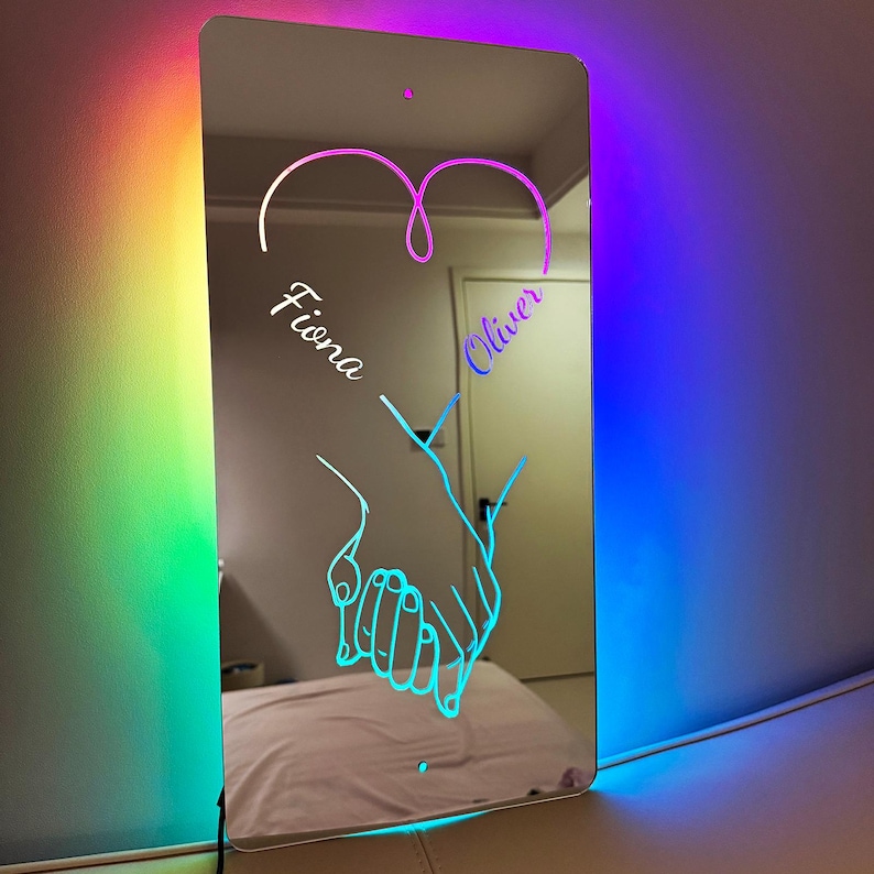 Personalized Holding Hands LED Mirror: Custom Couple Night Light - Etsy