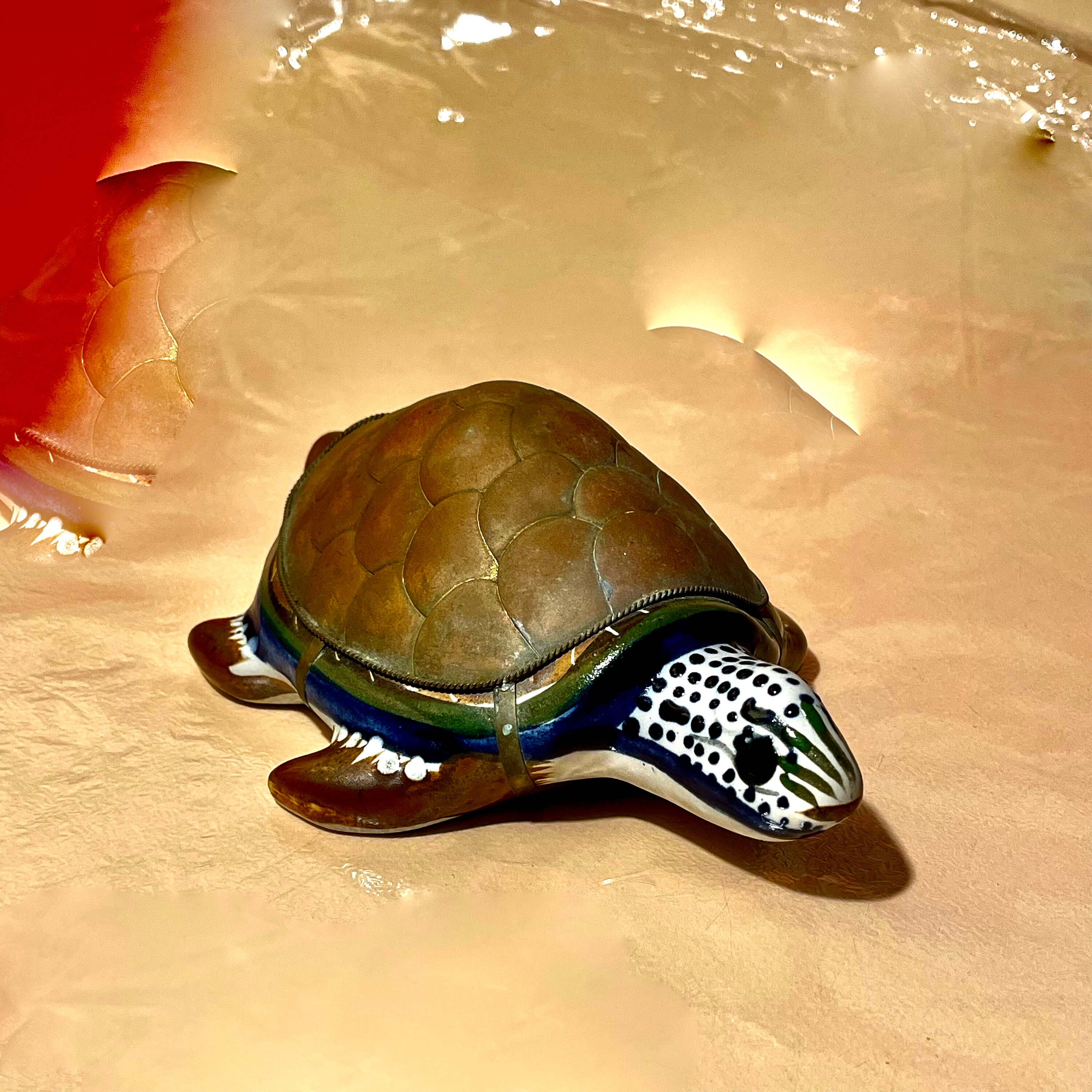 Vintage Mid Century Modern Signed Ceramic and Brass Turtle - Etsy