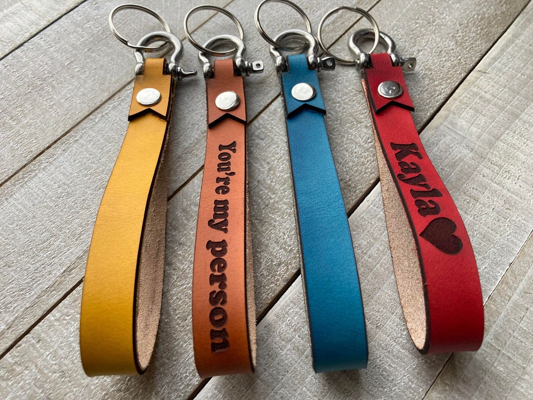Custom Leather Wristlet Keychain: Personalized Engraved Gift - Etsy