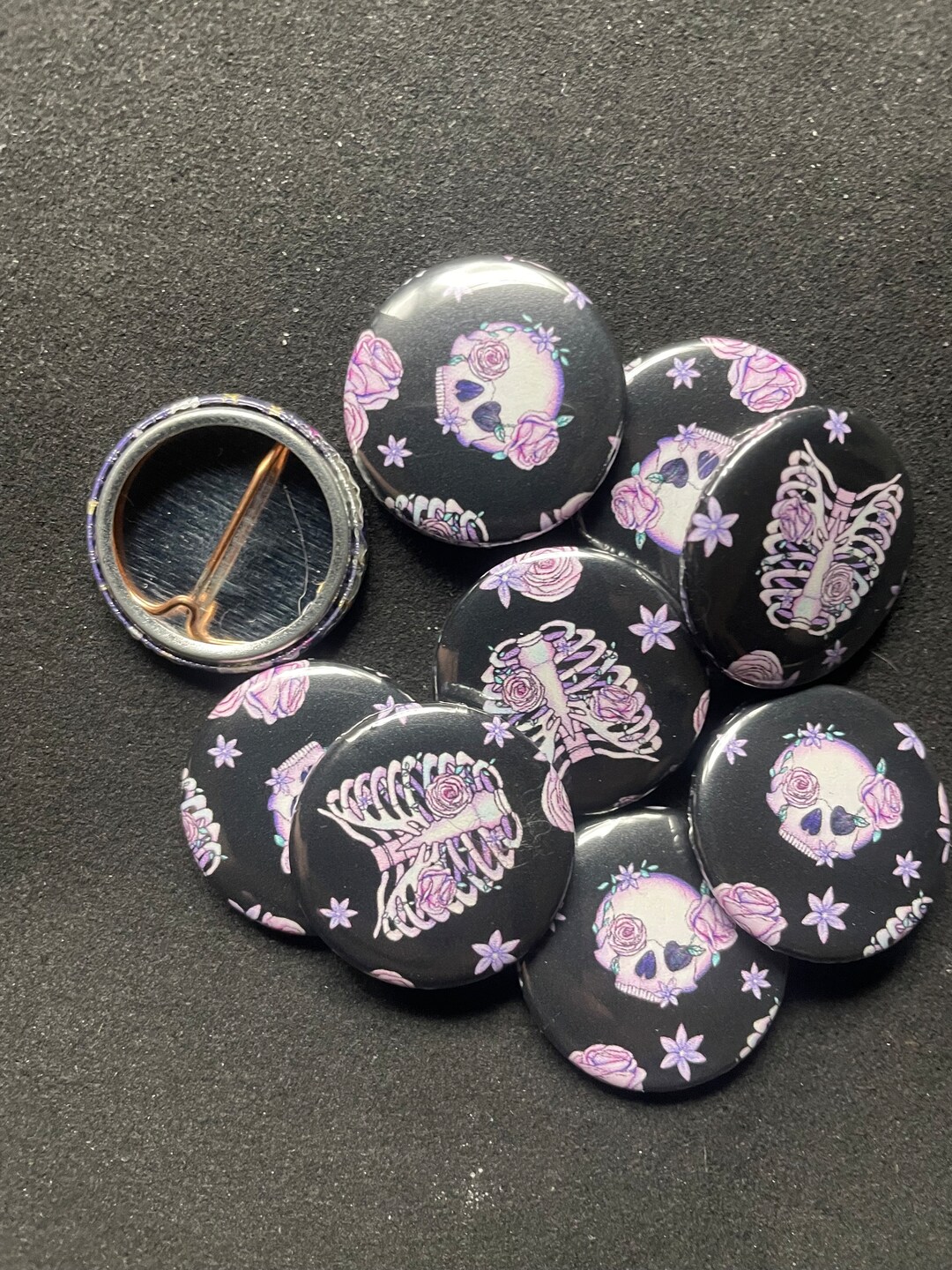 Limited Edition Pastel Goth Button Badge: Skull, Ribs & Flowers - Etsy