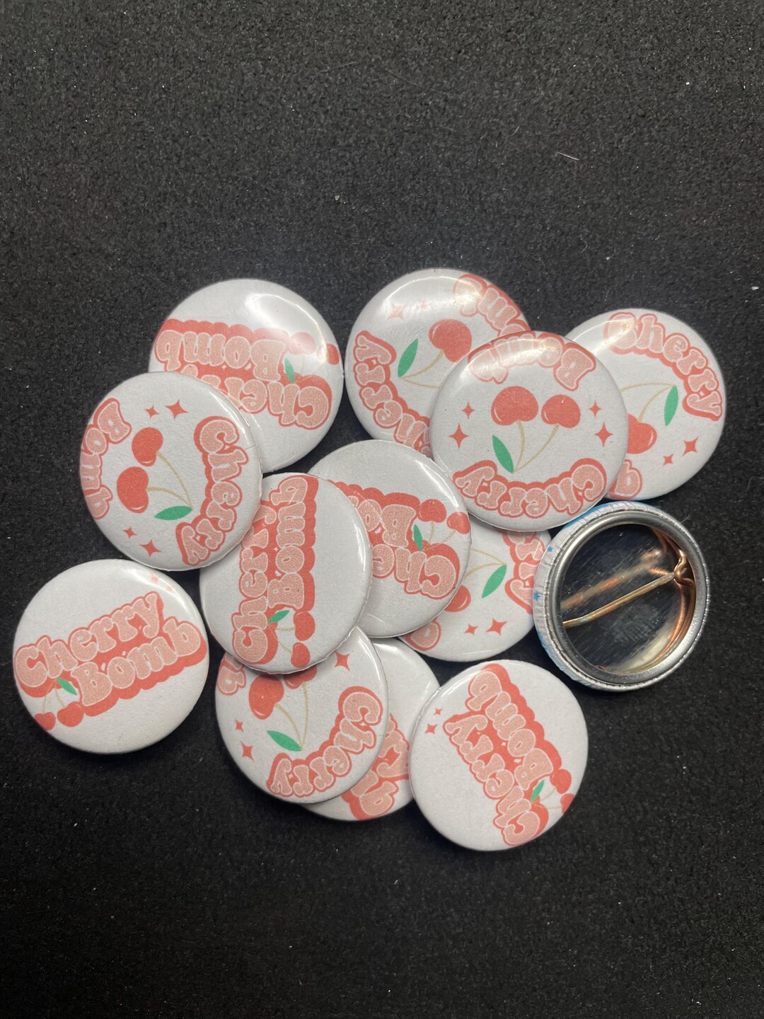 Cherry Bomb Cherries Fruity Fruit Pins Buttons Badges Boho Pink Red ...