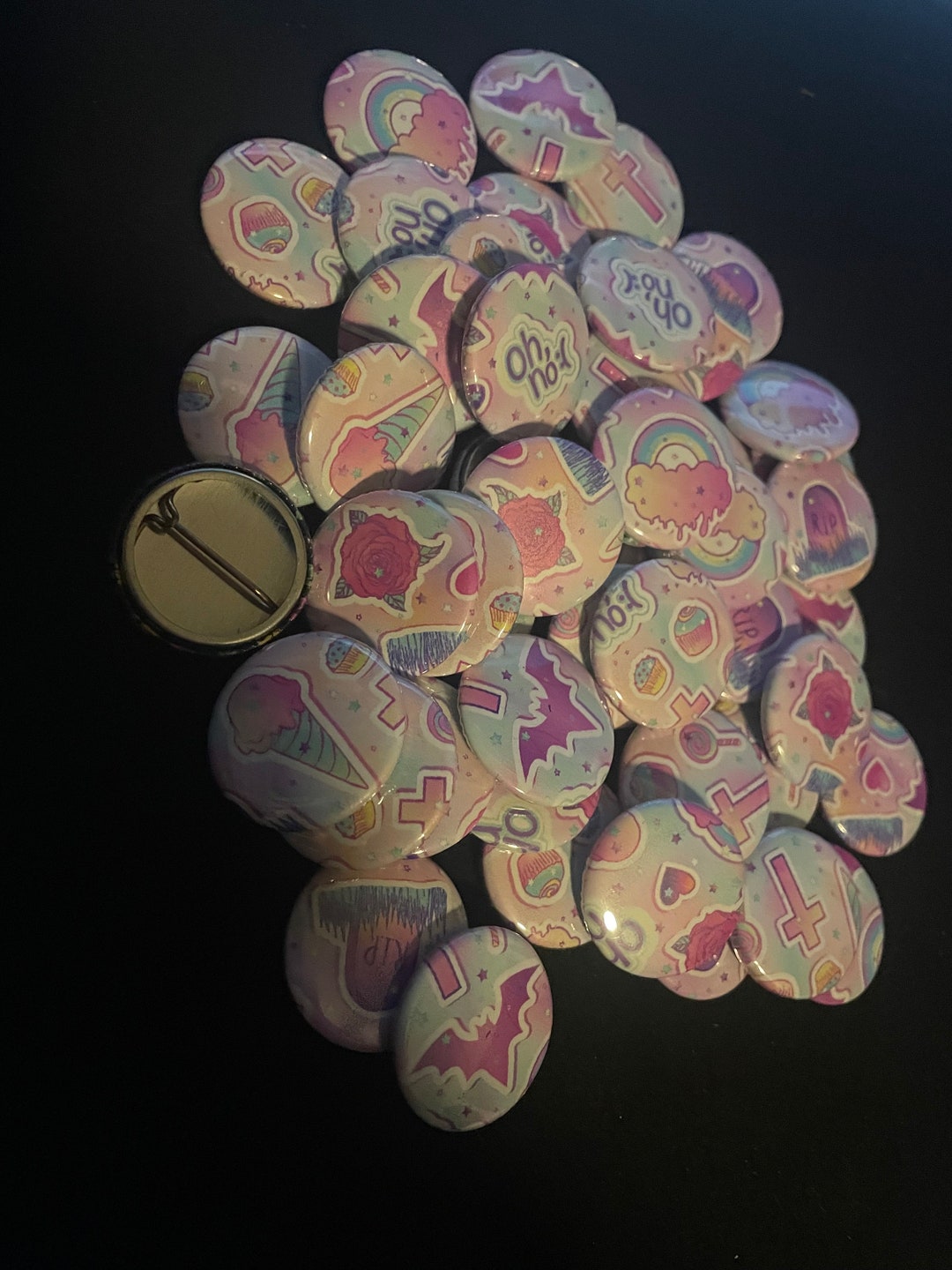 LIMITED EDITION Pastel Goth Pins Buttons Badges Cute Adorable Rainbow ...