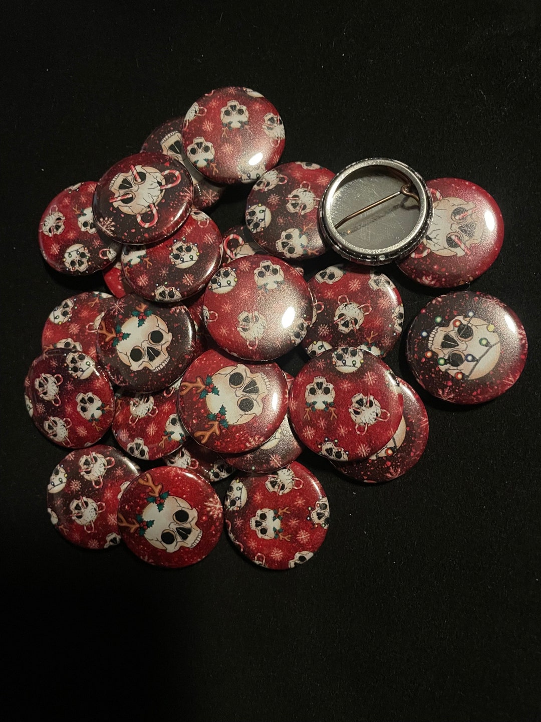 Limited Edition Spooky Holiday Skull Button Pin - Halloween Christmas ...