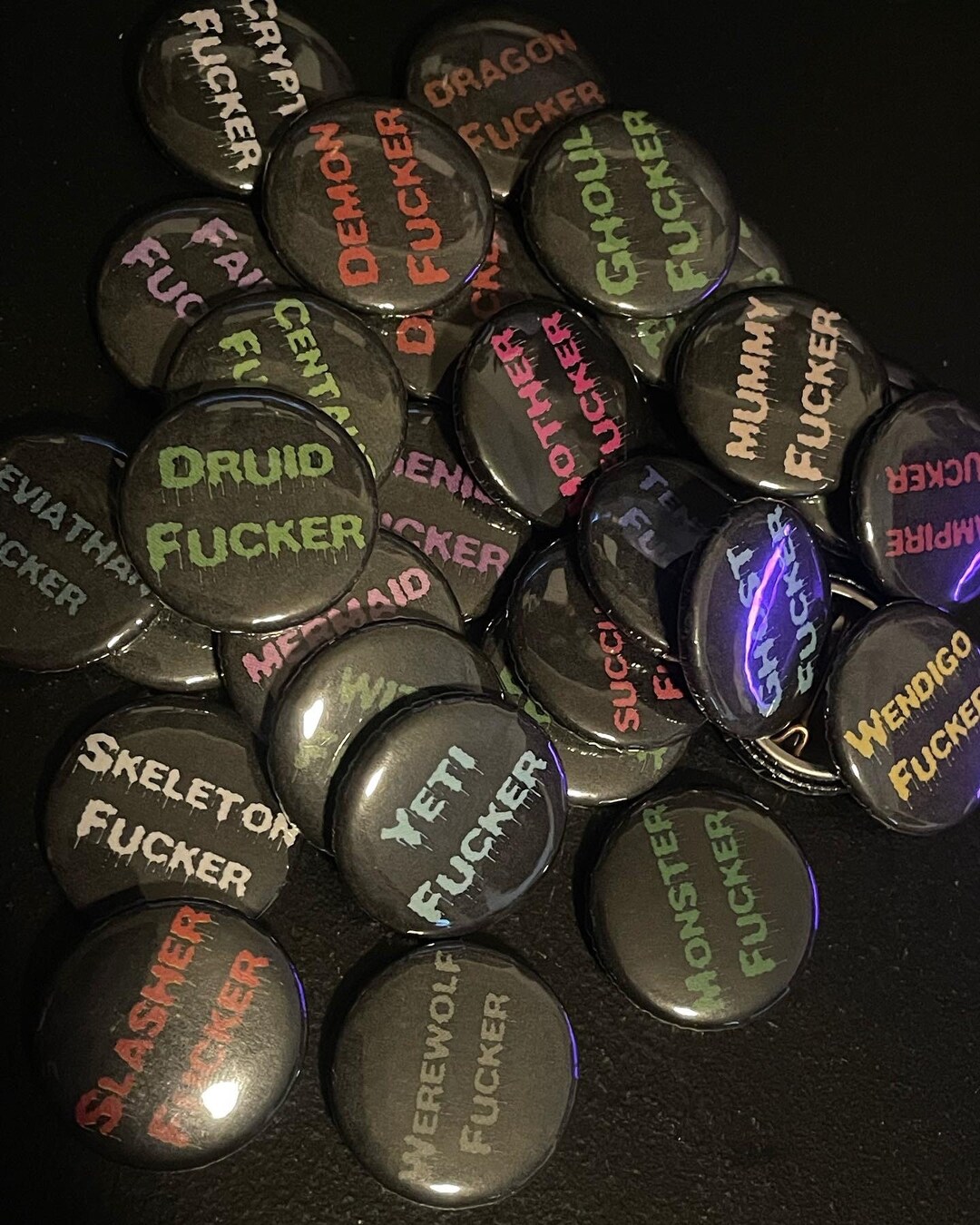 Monster Cryptid Slasher F*cker Horror Goth Alt Scene Punk Pins Badges ...