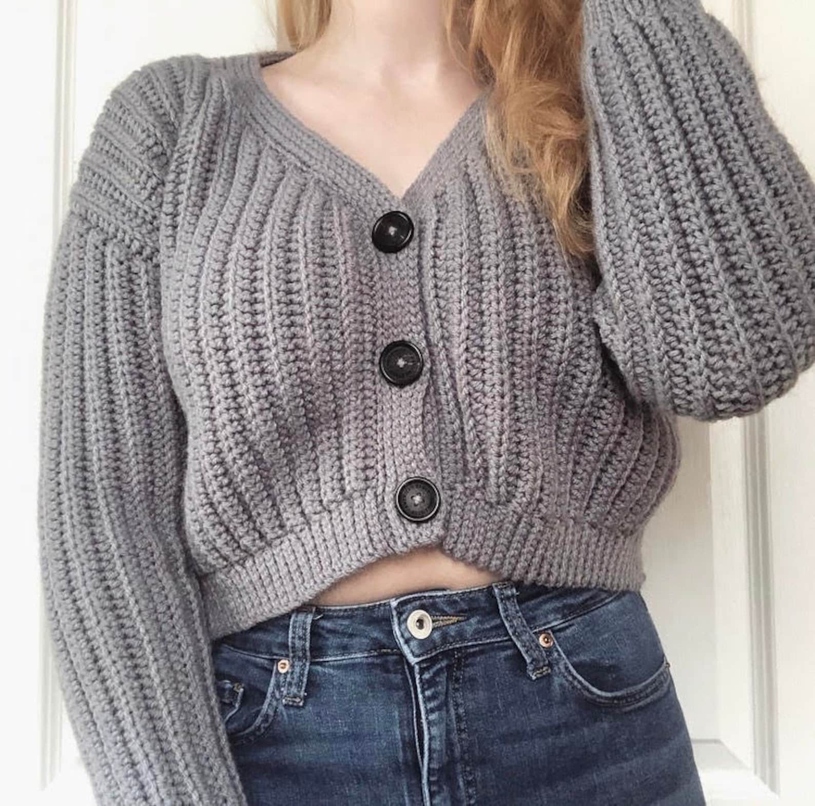 Slouchy Cropped Ribbed Cardigan Crochet Pattern / Crochet Sweater ...