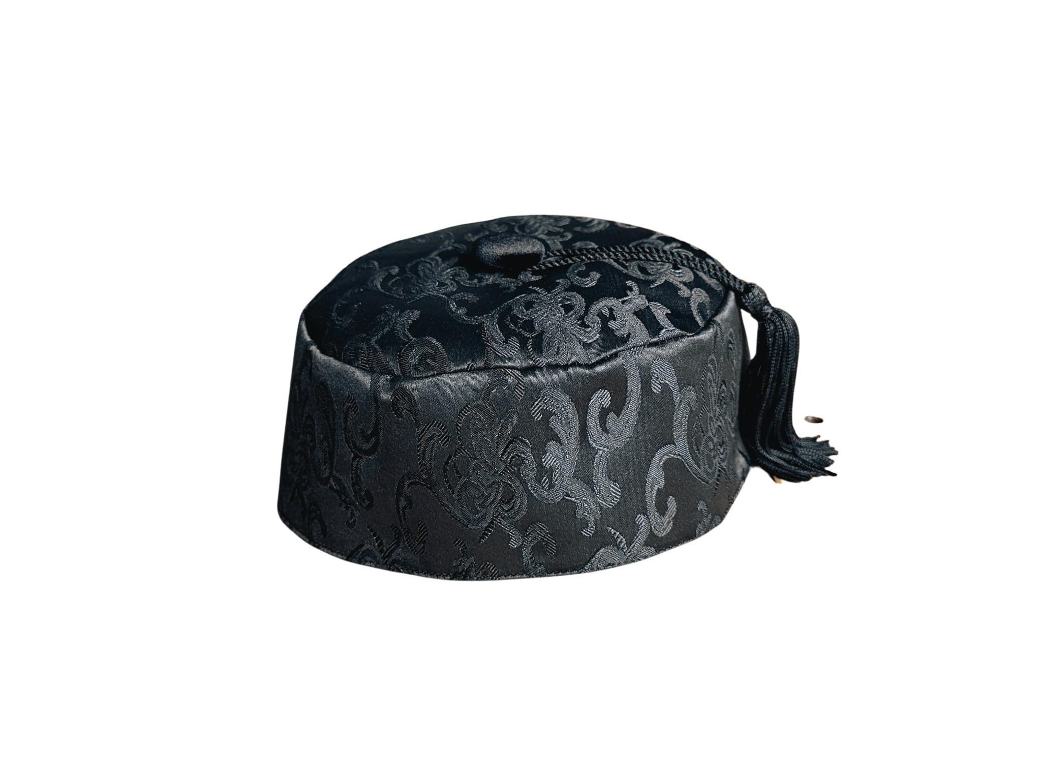 Black Brocade Smoking Cap With Removable Tassel | Multiple Colors ...