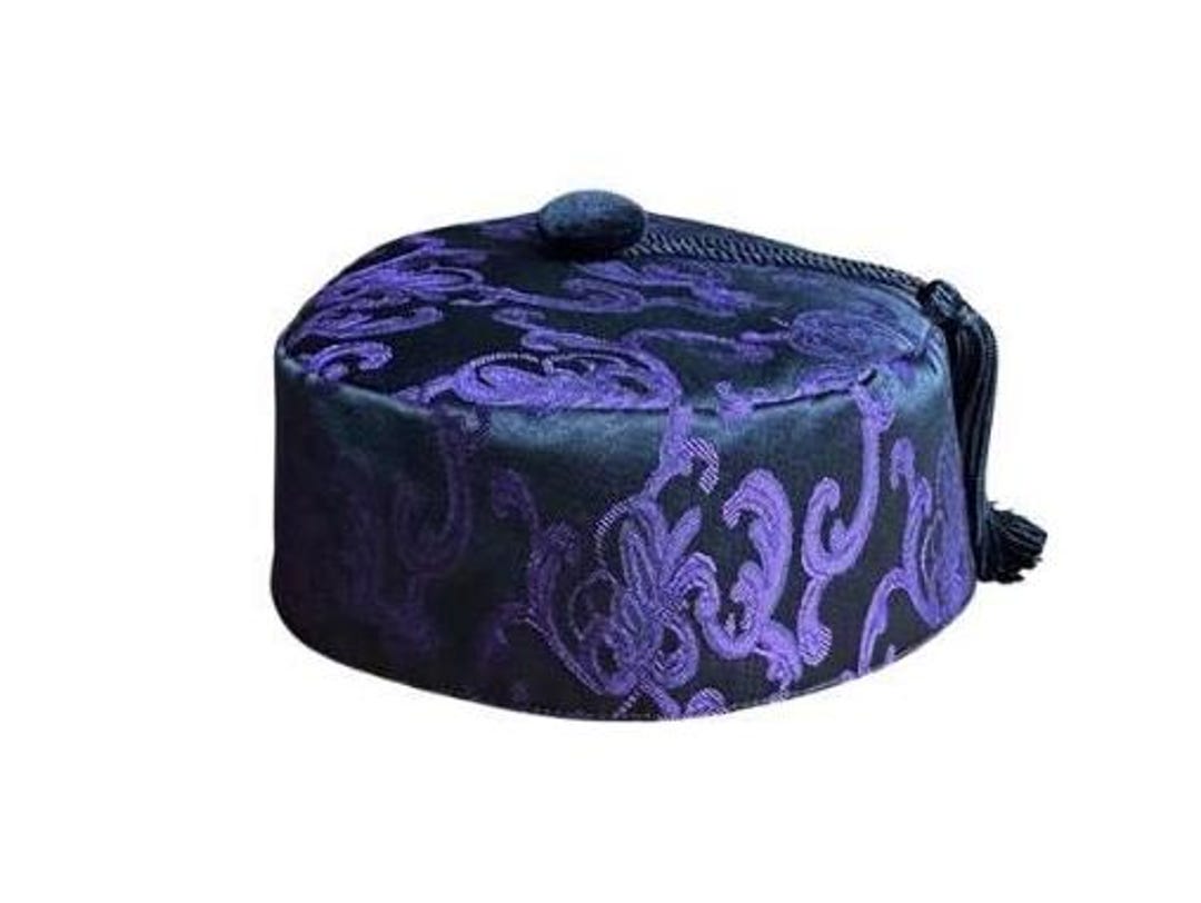 Purple Brocade Smoking Cap | Handmade USA Lounging Hat - Etsy