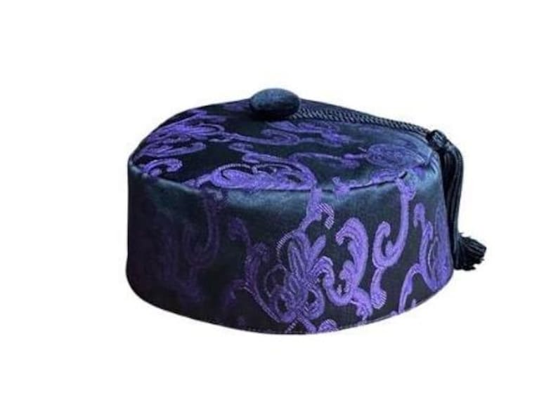 Purple Brocade Smoking Cap | Handmade USA Lounging Hat - Etsy