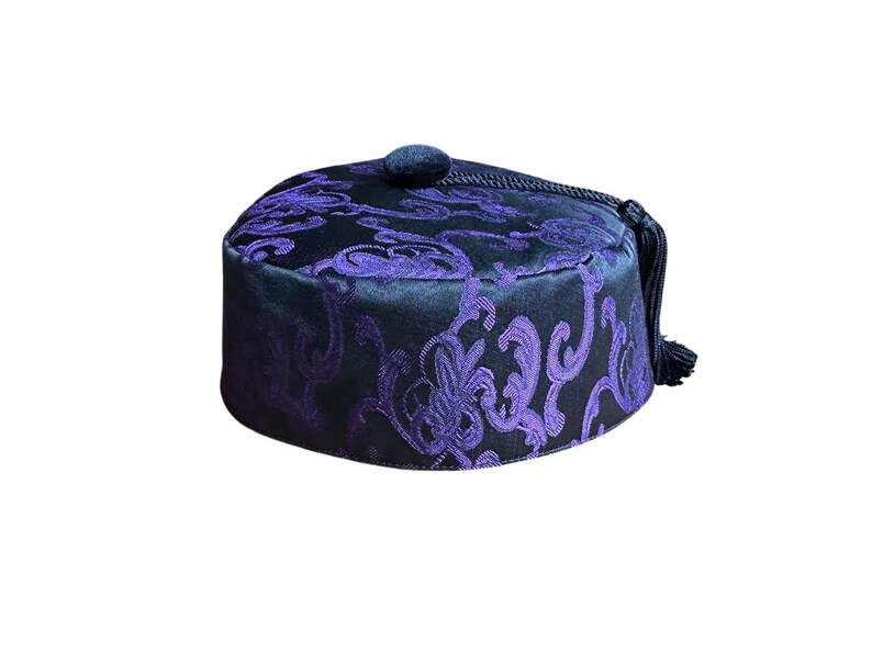 Purple Brocade Smoking Cap | Handmade USA Lounging Hat - Etsy