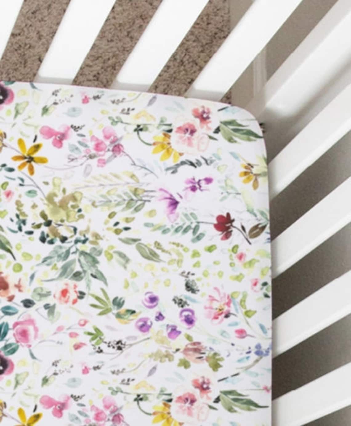 Crib Sheet Girl Wildflowers Baby Bedding Changing Pad Cover | Etsy