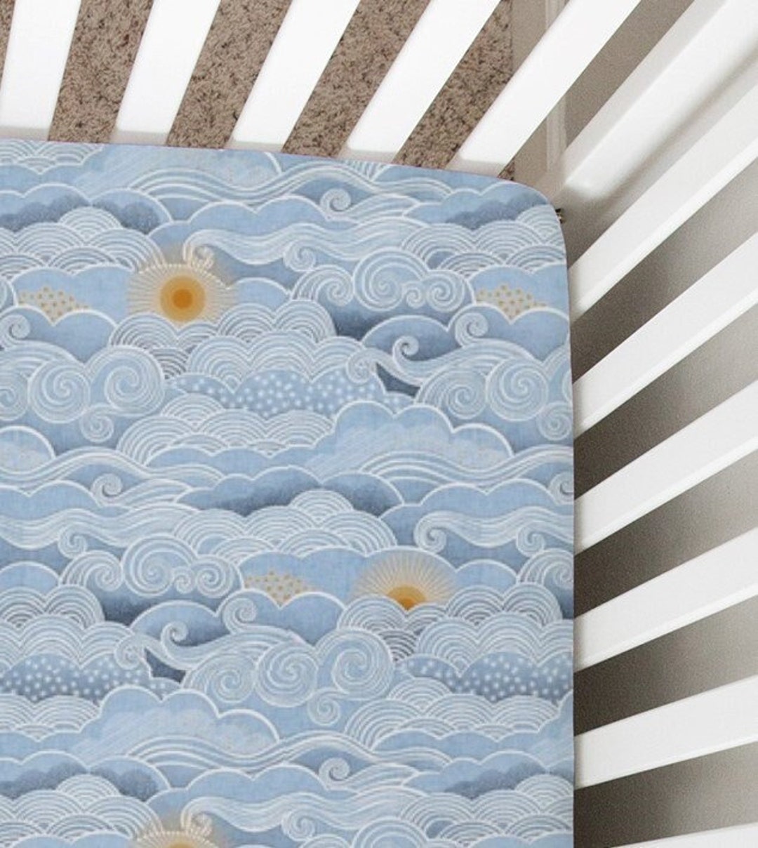 Baby Bedding, Sunshine Clouds, Crib Sheet, Changing Pad Cover, Nursing Pillow Cover, Mini Crib ...