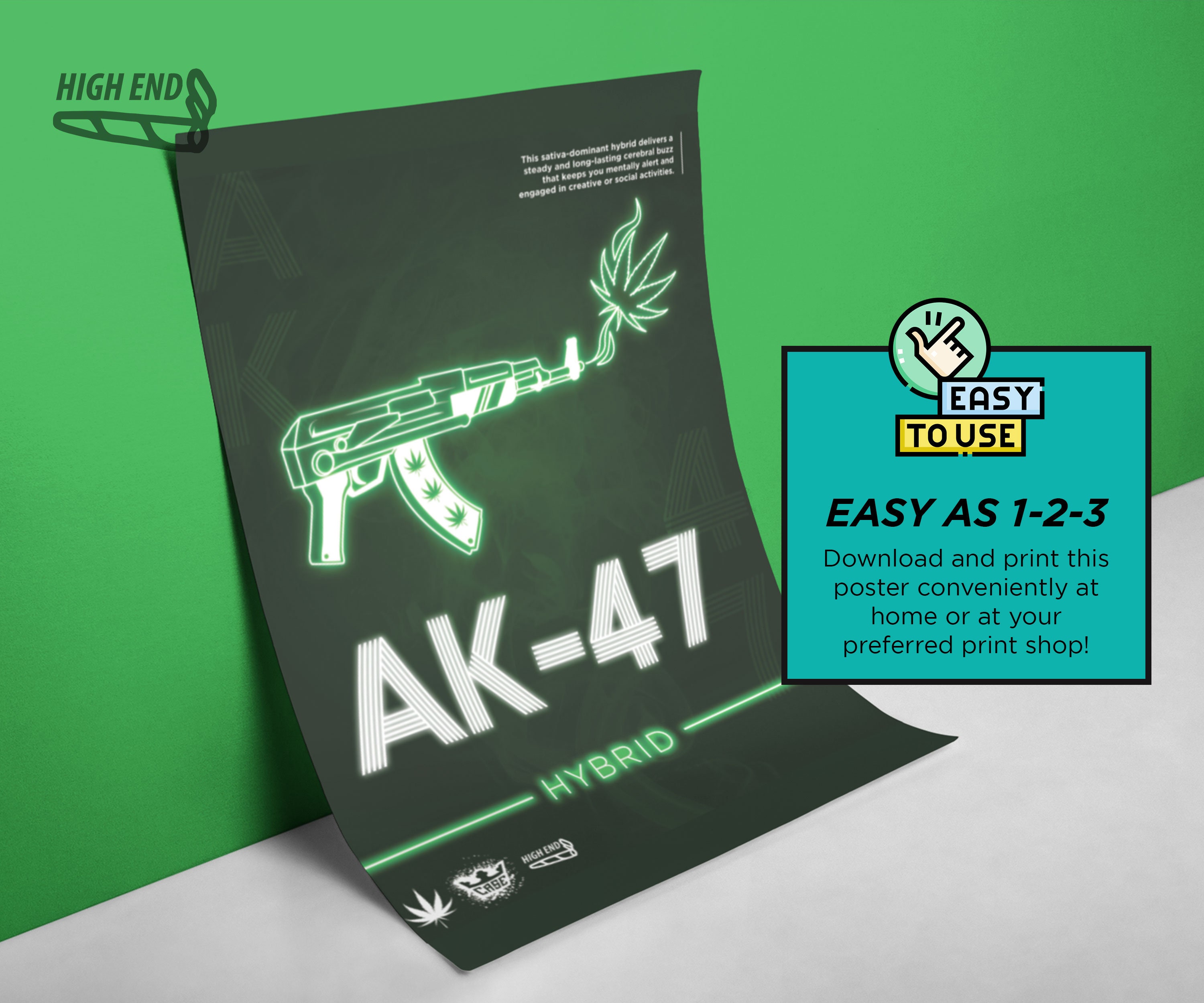 AK-47 Strain Gun Weed, Ready to Print Poster, Hybrid Gun Smoke Cannabis ...