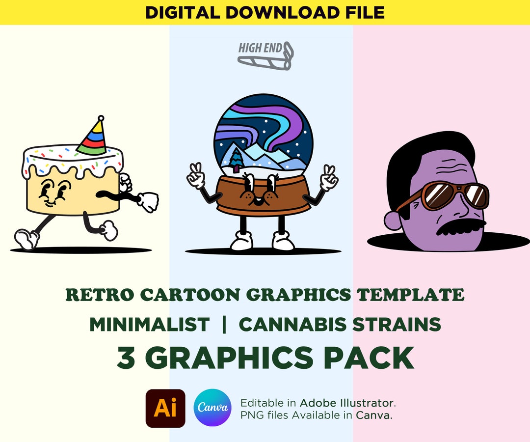 High End Friends Graphics Template Pack ver 1. Adobe, Adoble Illustrator, Canva, CBD, D8, Weed ...