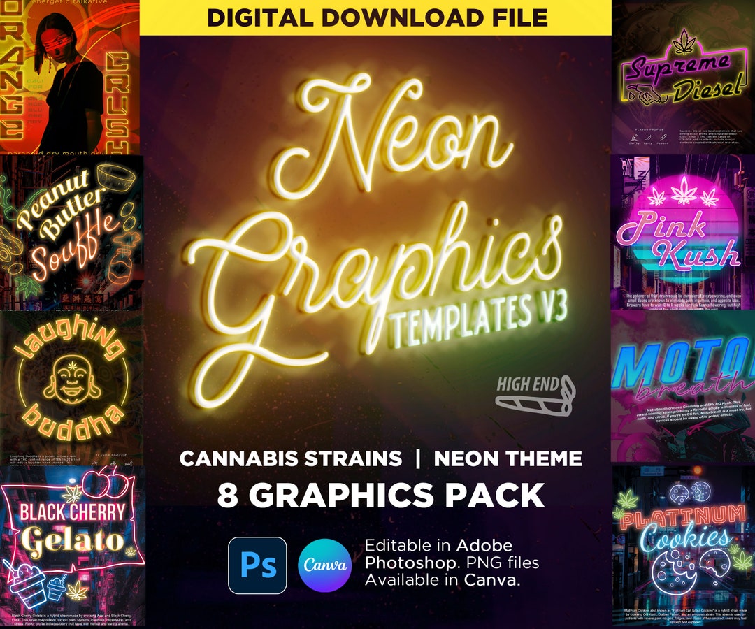 Neon Theme Cannabis Strain Ver 3, Neon Graphics Template, Purple Haze ...