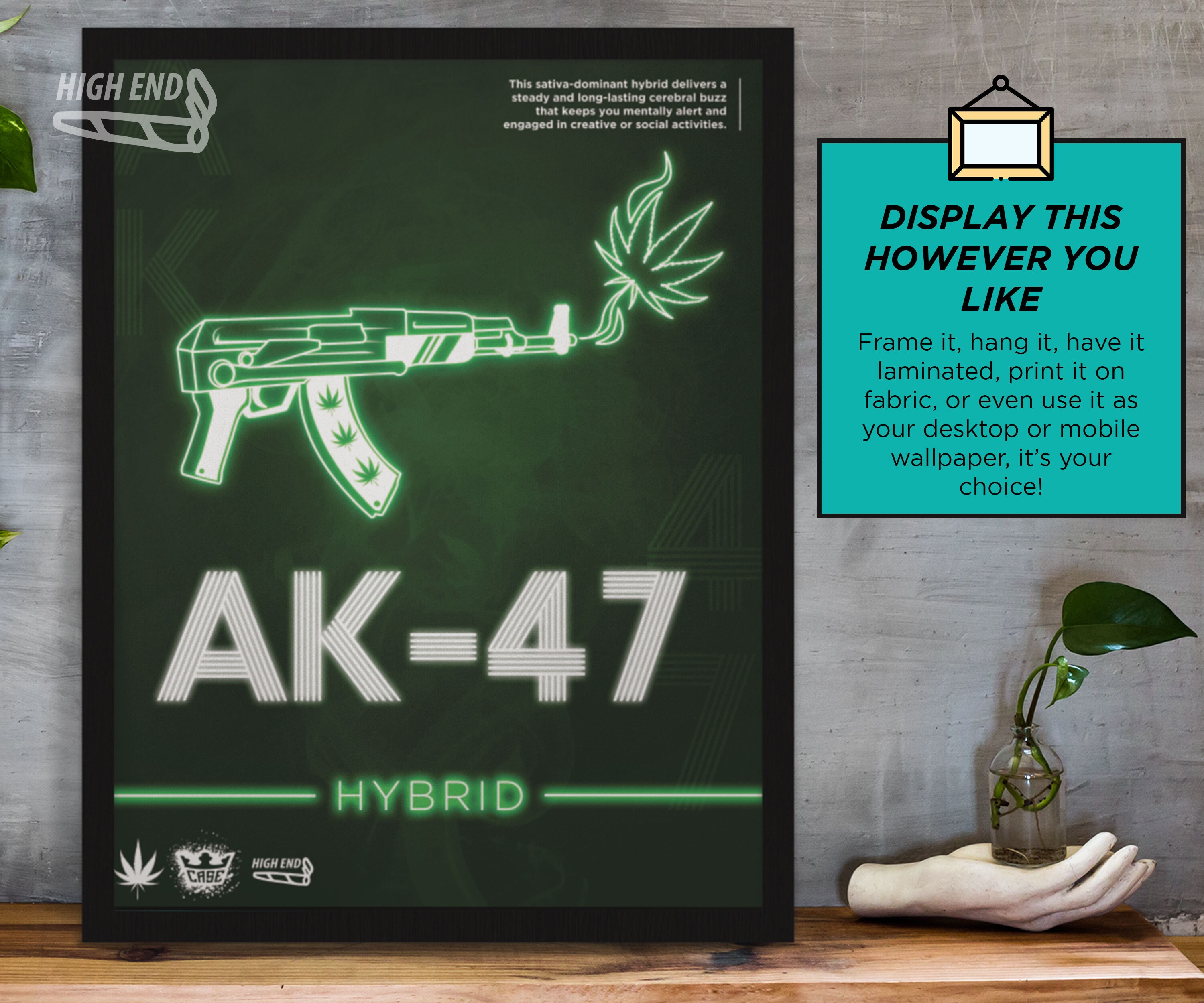 AK-47 Strain Gun Weed, Ready to Print Poster, Hybrid Gun Smoke Cannabis ...