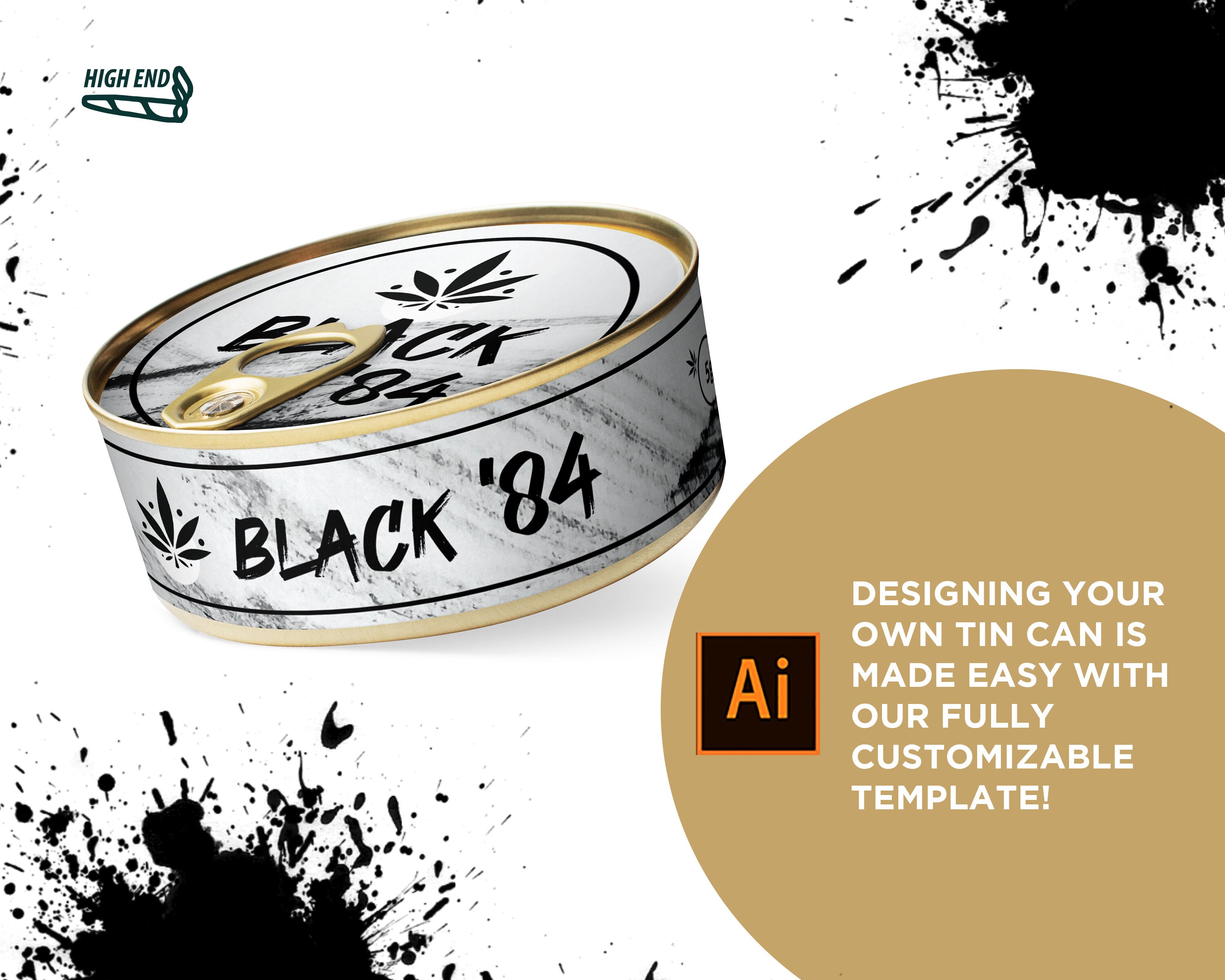 DIY Tin Can Label Template Black 84 Version for Your Cannabis - Etsy