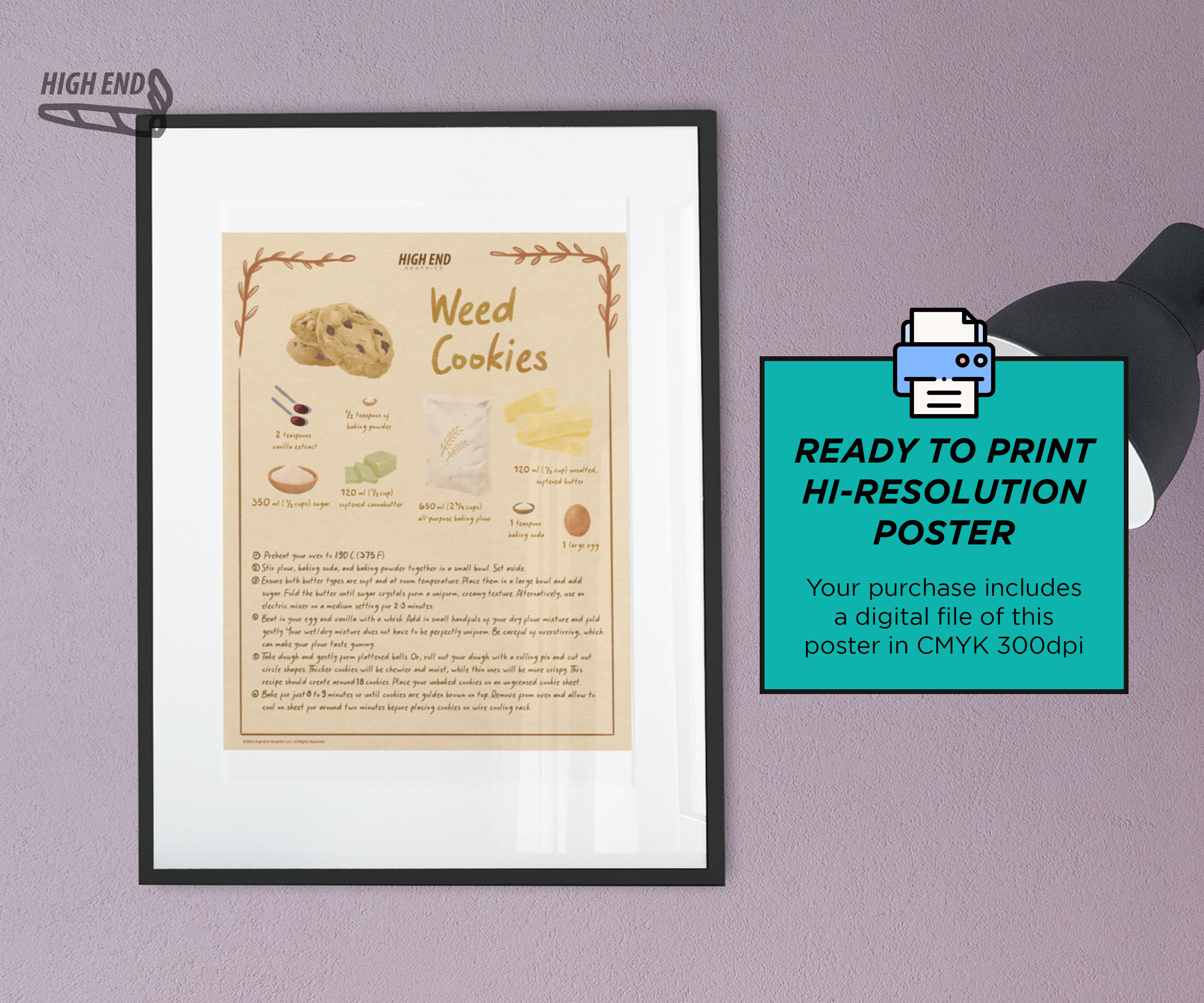 Weed Cookies Poster and Prints, Cannabis Edibles Recipe Infographics ...