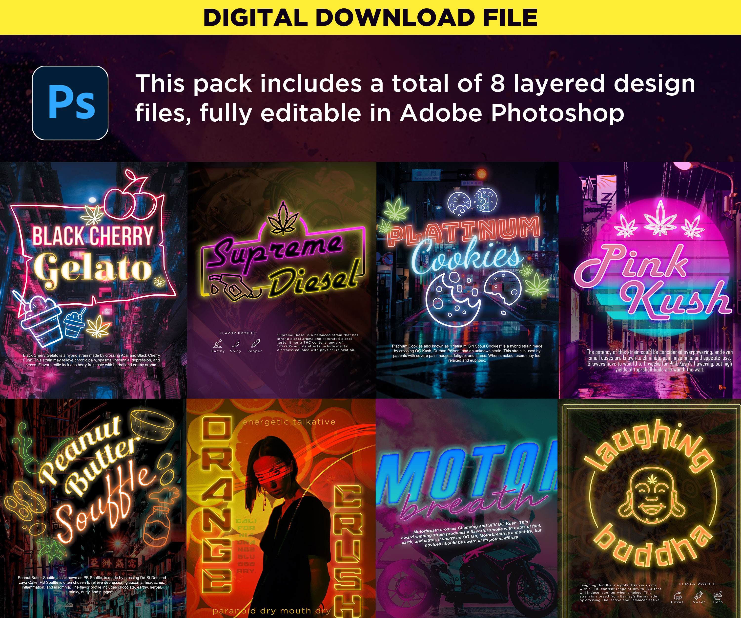 Neon Theme Cannabis Strain Ver 3, Neon Graphics Template, Purple Haze ...