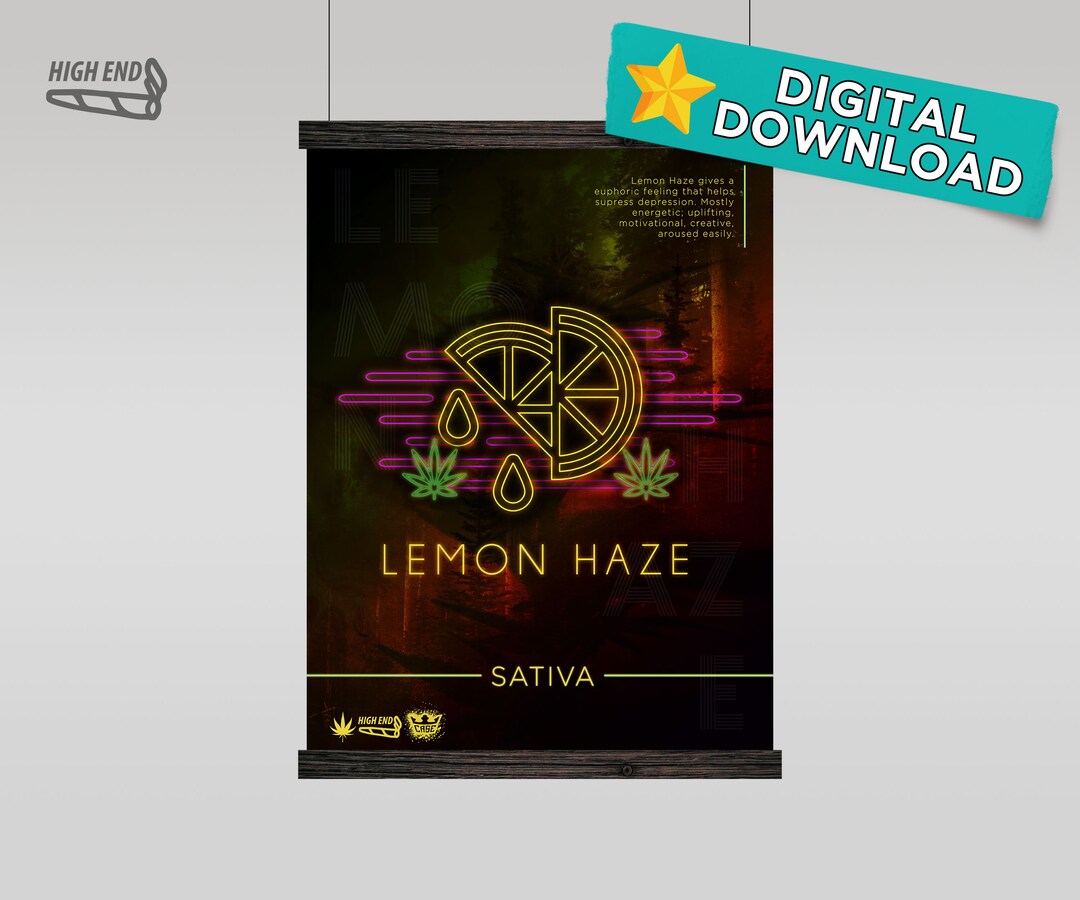Ready to Print Lemon Haze Digital Strain Art Poster neon Ver. CBD ...