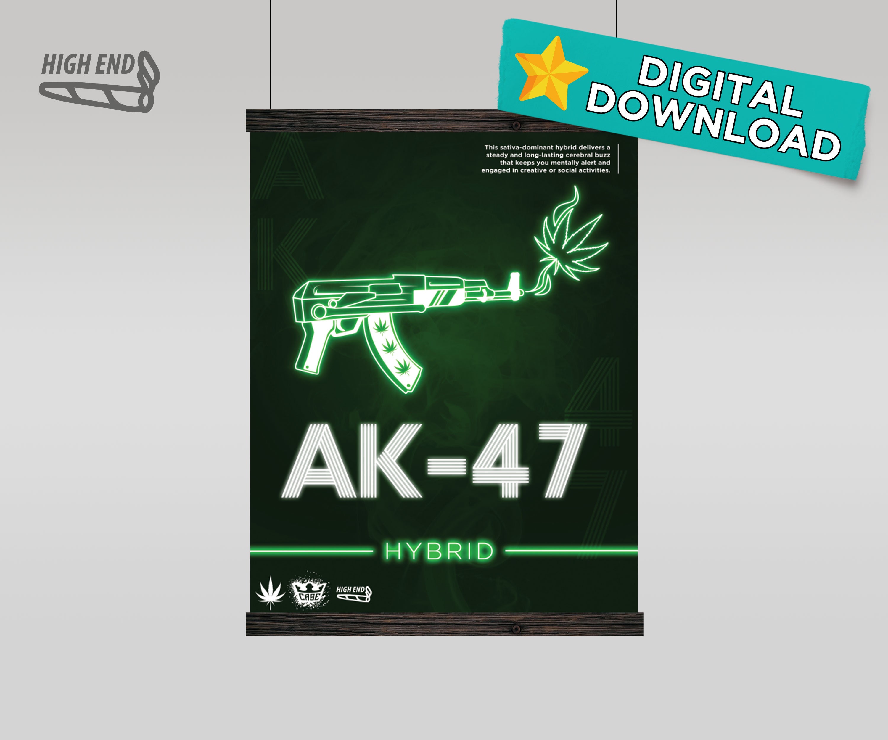 AK-47 Strain Gun Weed, Ready to Print Poster, Hybrid Gun Smoke Cannabis ...