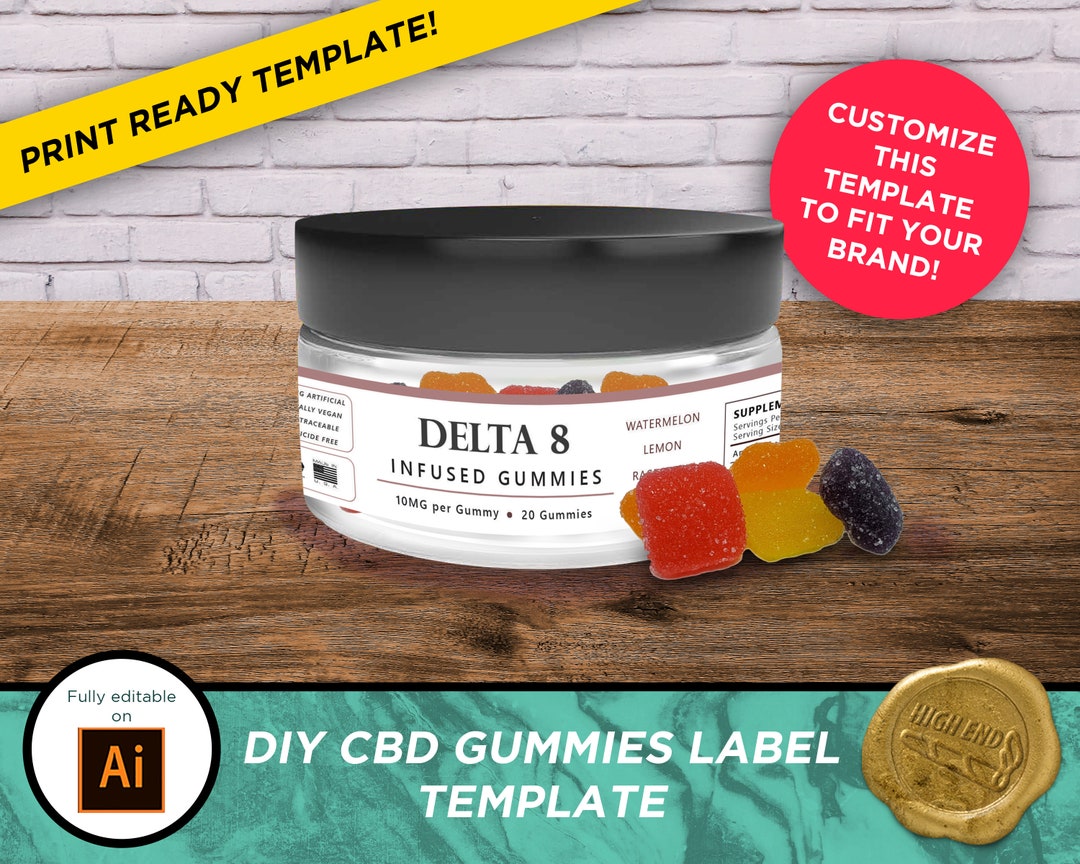 DIY CBD Delta 8 Gummies Vintage Label Jar Template for Your Cannabis ...