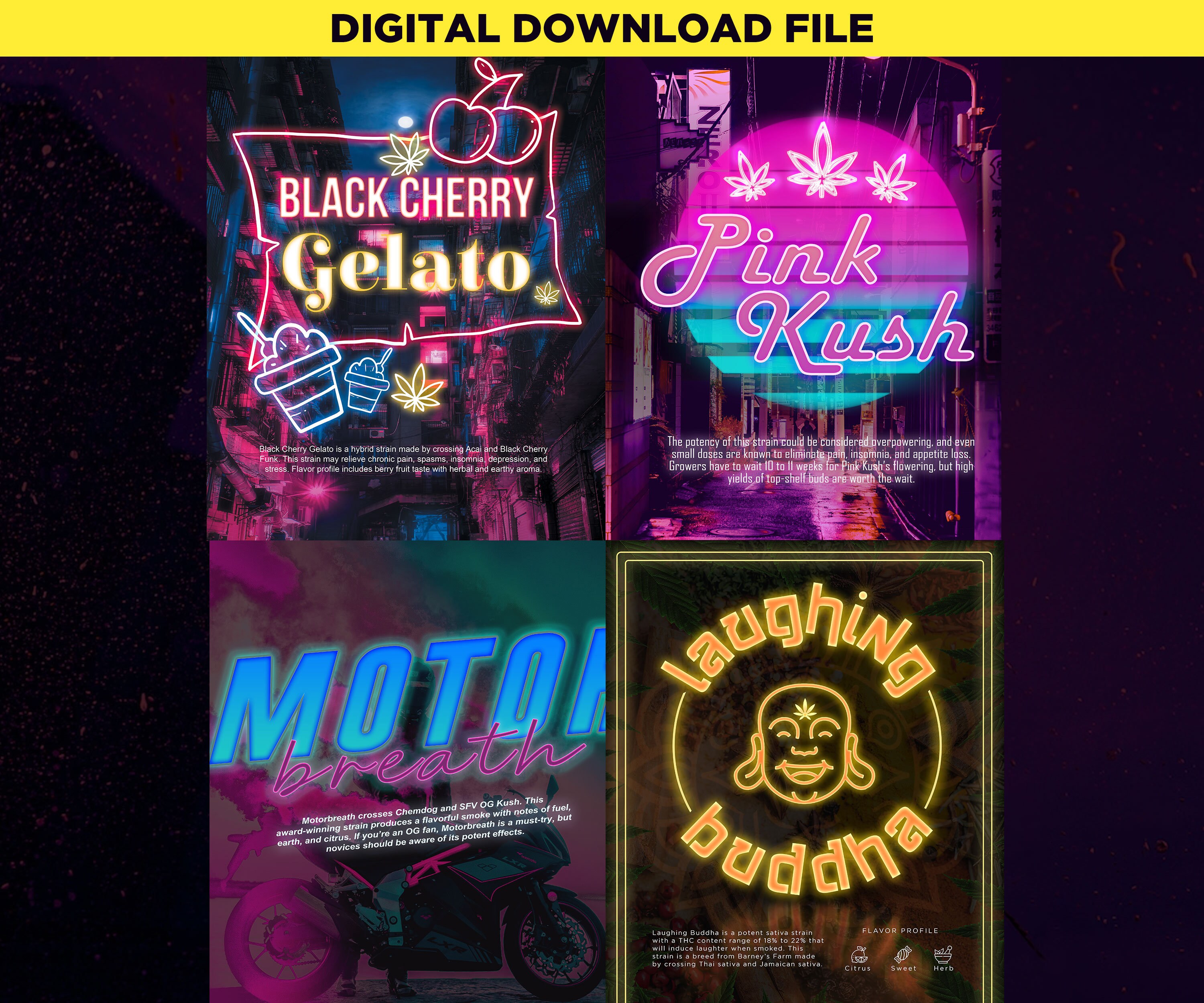 Neon Theme Cannabis Strain Ver 3, Neon Graphics Template, Purple Haze ...