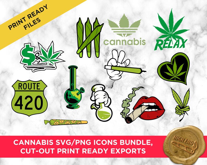 Cannabis SVG/PNG Bundle, Weed Icons, Blunt, Weed Leaf, Marijuana, Pot ...
