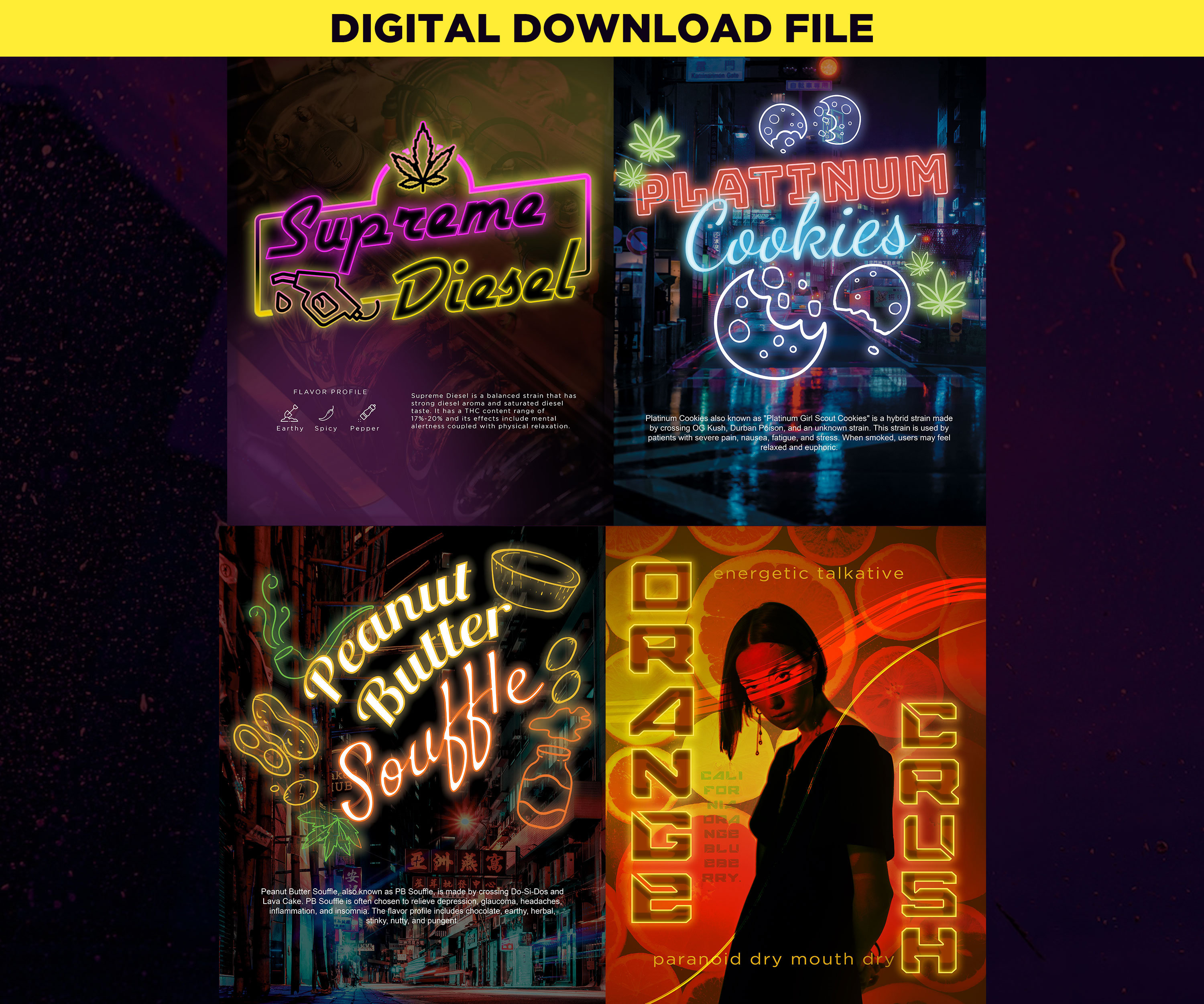 Neon Theme Cannabis Strain Ver 3, Neon Graphics Template, Purple Haze ...