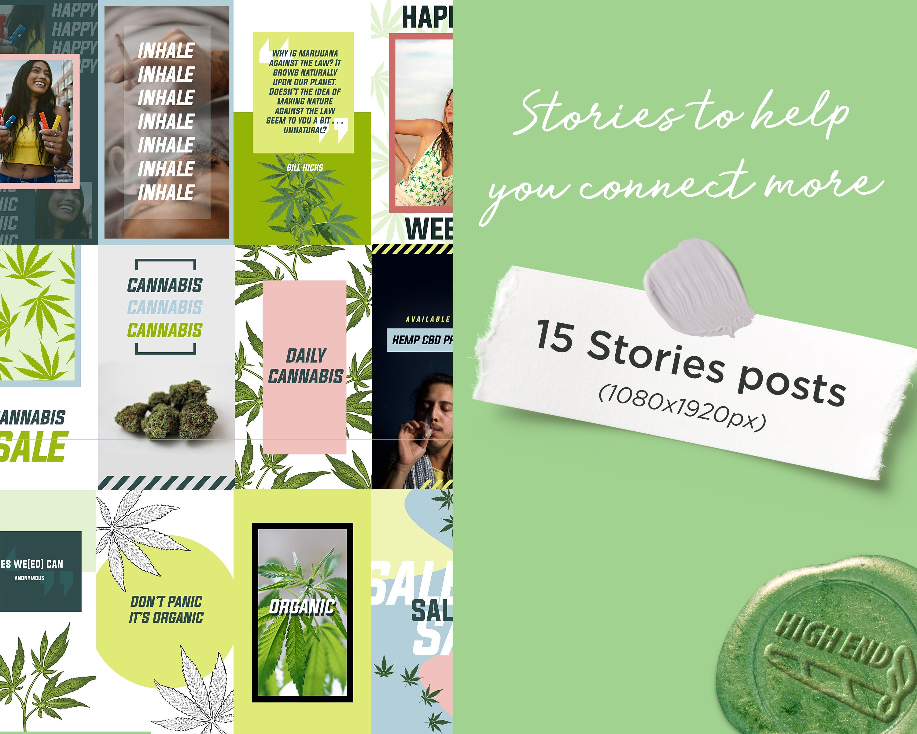 Instagram Cannabis Template Package. Canva PSD Template. IG Stories ...