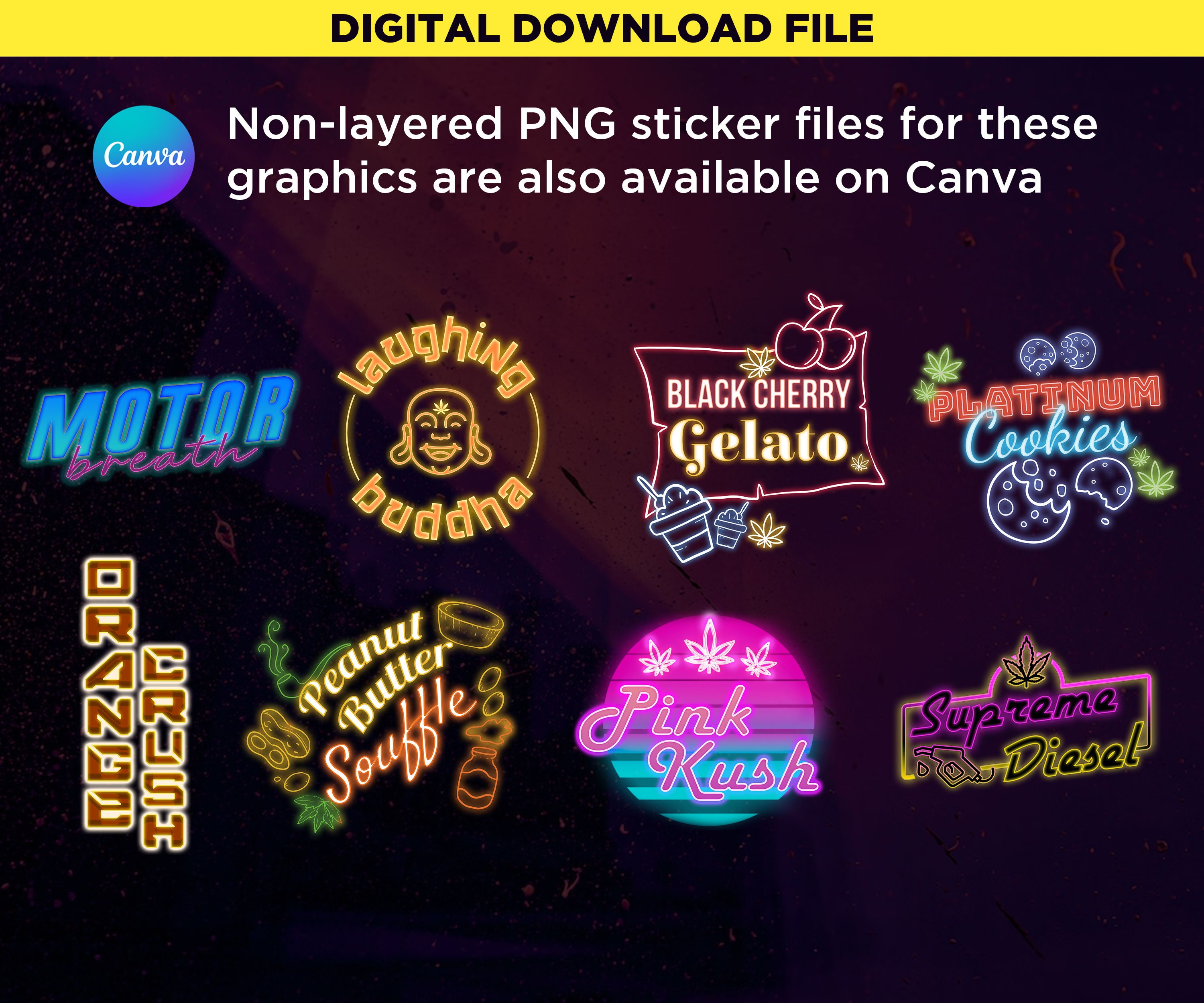 Neon Theme Cannabis Strain Ver 3, Neon Graphics Template, Purple Haze ...