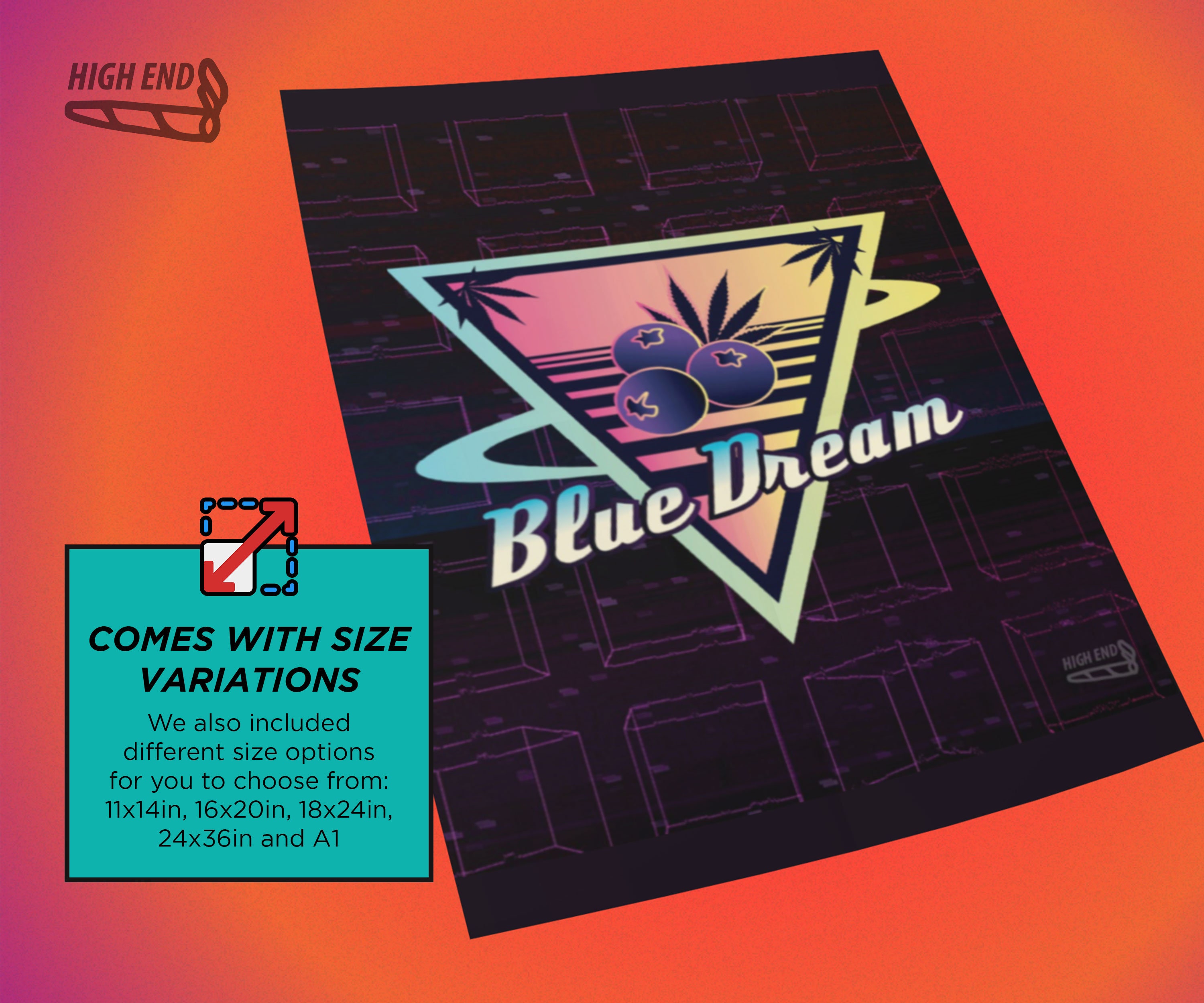 Blue Dream Blueberries, Wall Art, Sunset Canvas Road Trip, Graphic ...