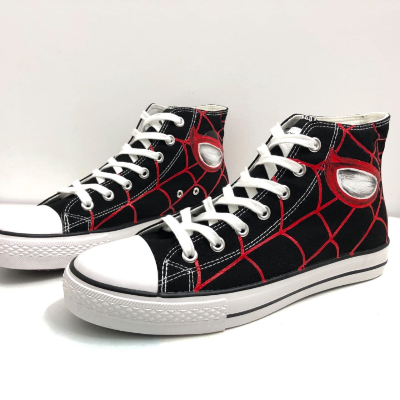 Miles Morales Sneakers Spider Man High Top Hand Painted Shoes Black ...