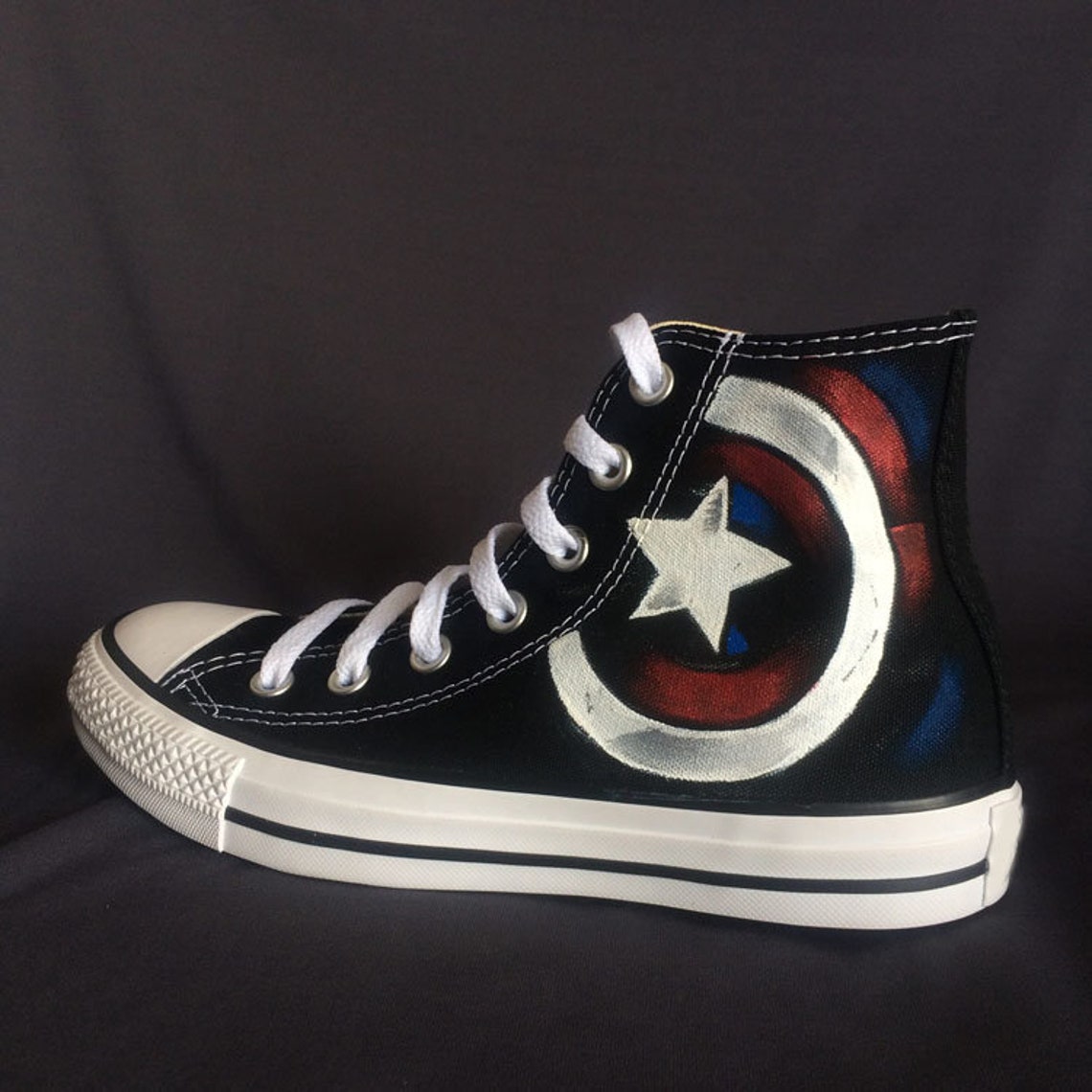 Captain America Shoe High Top Painted Captain America Sneakers Canvas ...