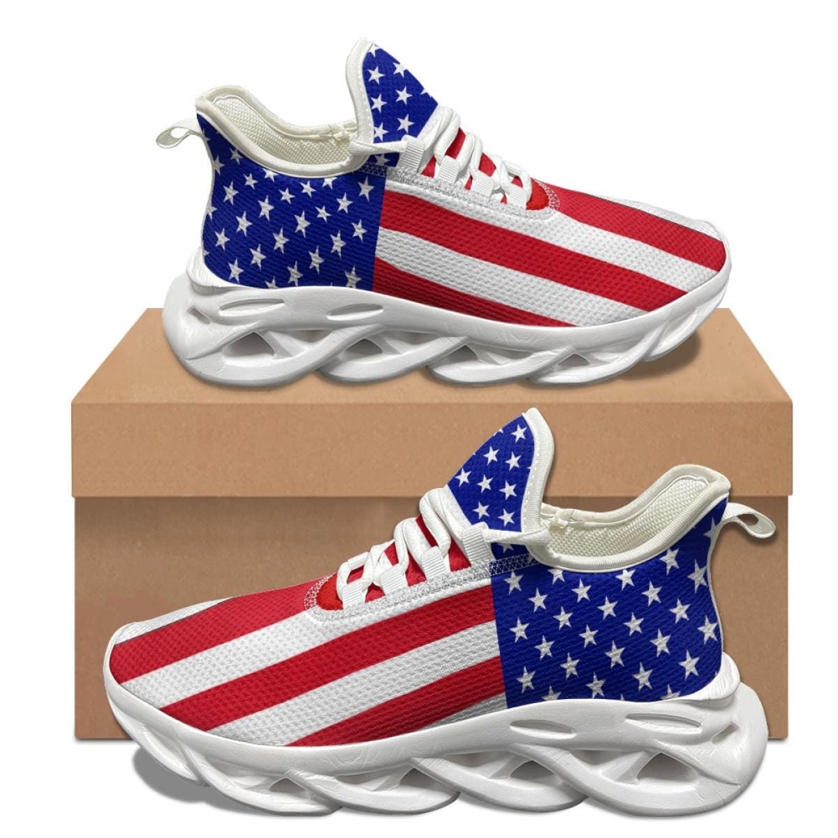 American Flag Sneakers, National Flag, United States Flag Shoes, Red ...