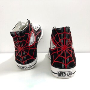 Miles Morales Sneakers Spider Man High Top Hand Painted Shoes Black ...