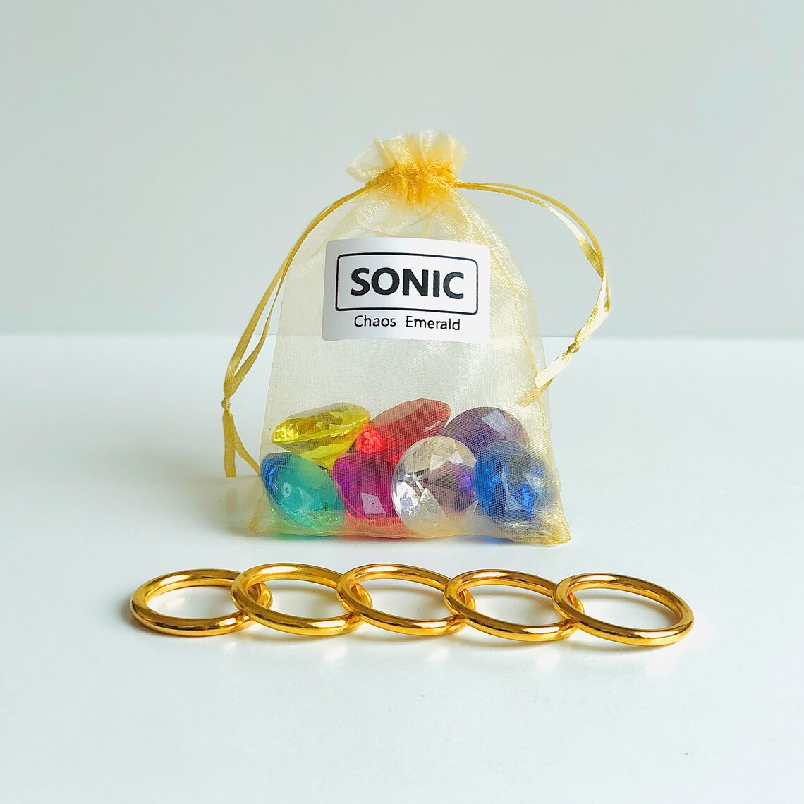 Sonic the Hedgehog / 7 Chaos Emeralds and 5 Power Rings IN A BAG Gifts ...