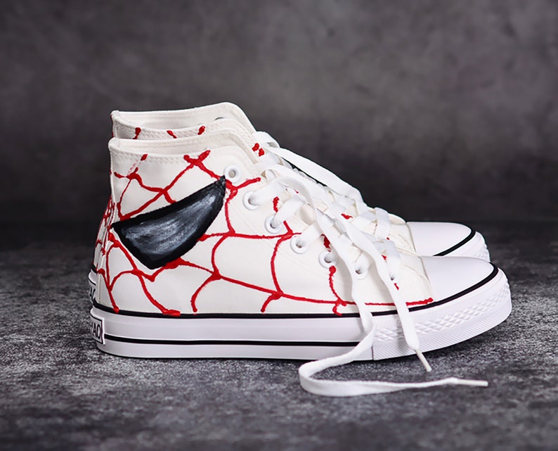 Spider Man Sneakers High Top Shoes Peter Parker Hand Painted Shoes ...