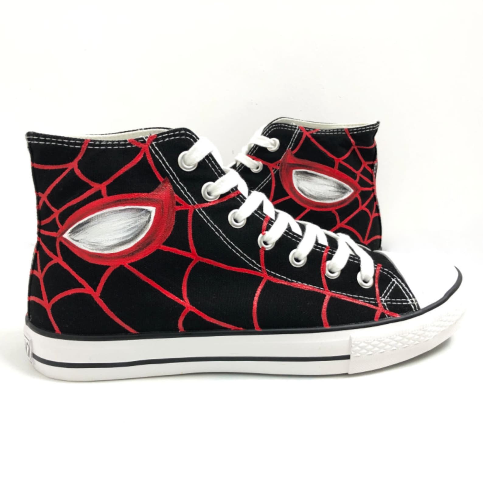 Miles Morales Sneakers Spider Man High Top Hand Painted Shoes Black ...