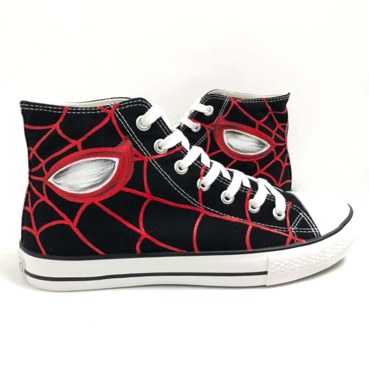 Miles Morales Sneakers Spider Man High Top Hand Painted Shoes Black ...