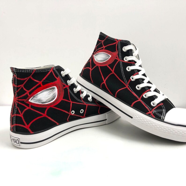 Miles Morales Sneakers Spider Man High Top Hand Painted Shoes Black ...