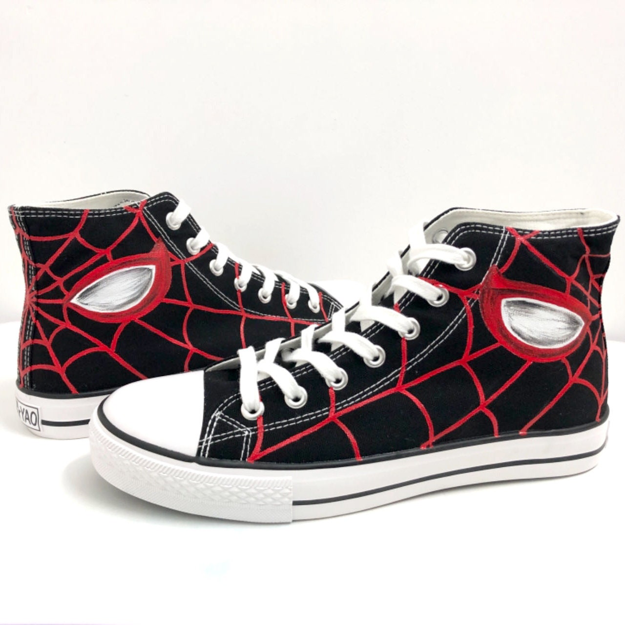 Miles Morales Sneakers Spider Man High Top Hand Painted Shoes Black ...