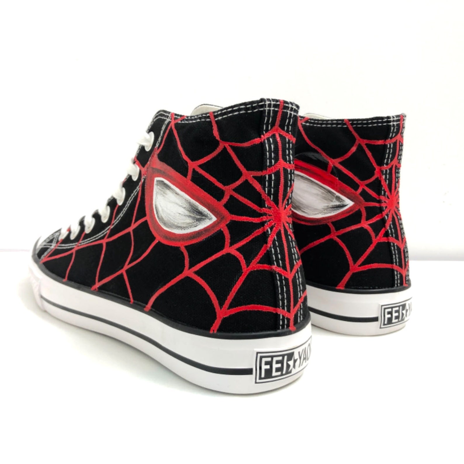 Miles Morales Sneakers Spider Man High Top Hand Painted Shoes Black ...