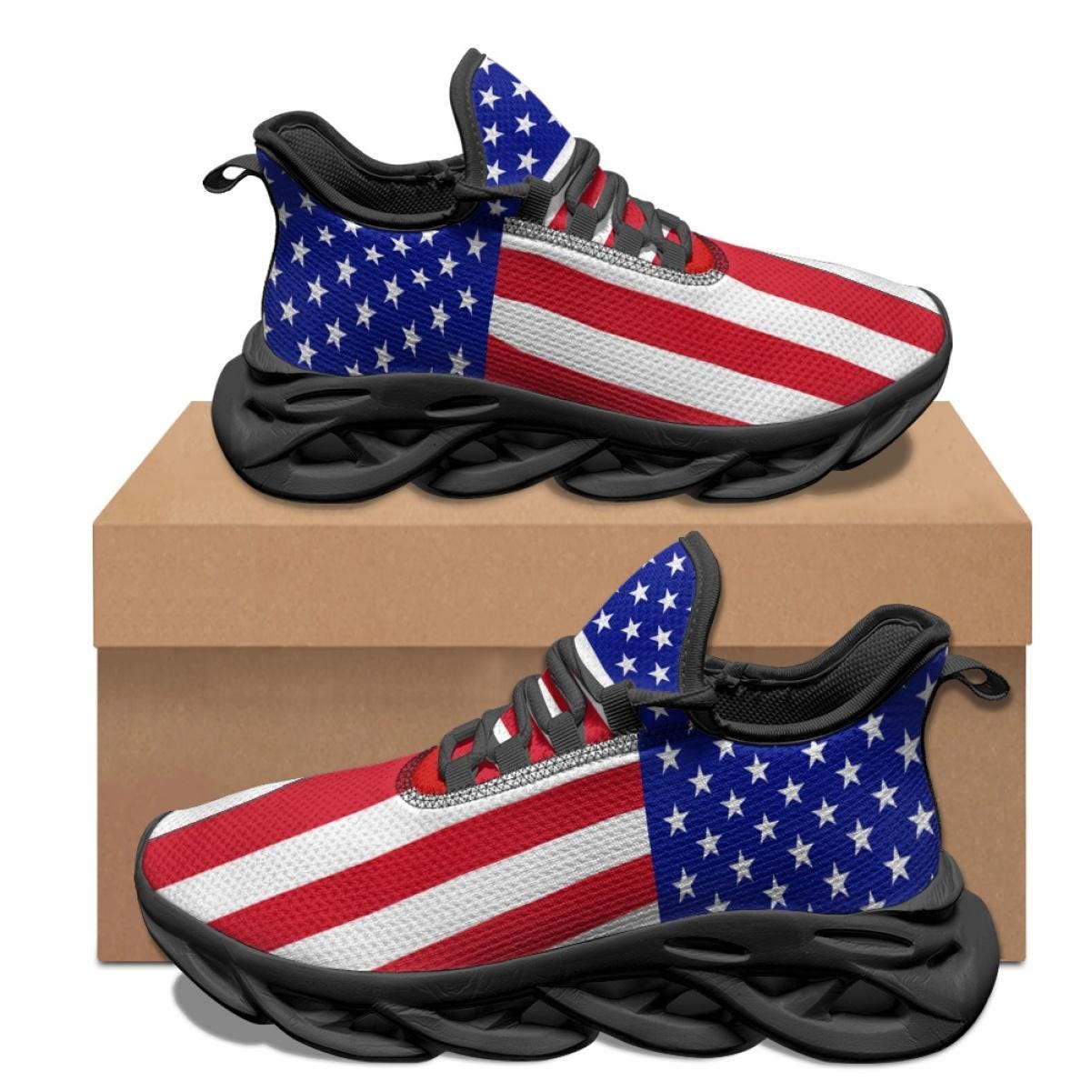 American Flag Sneakers, National Flag, United States Flag Shoes, Red ...