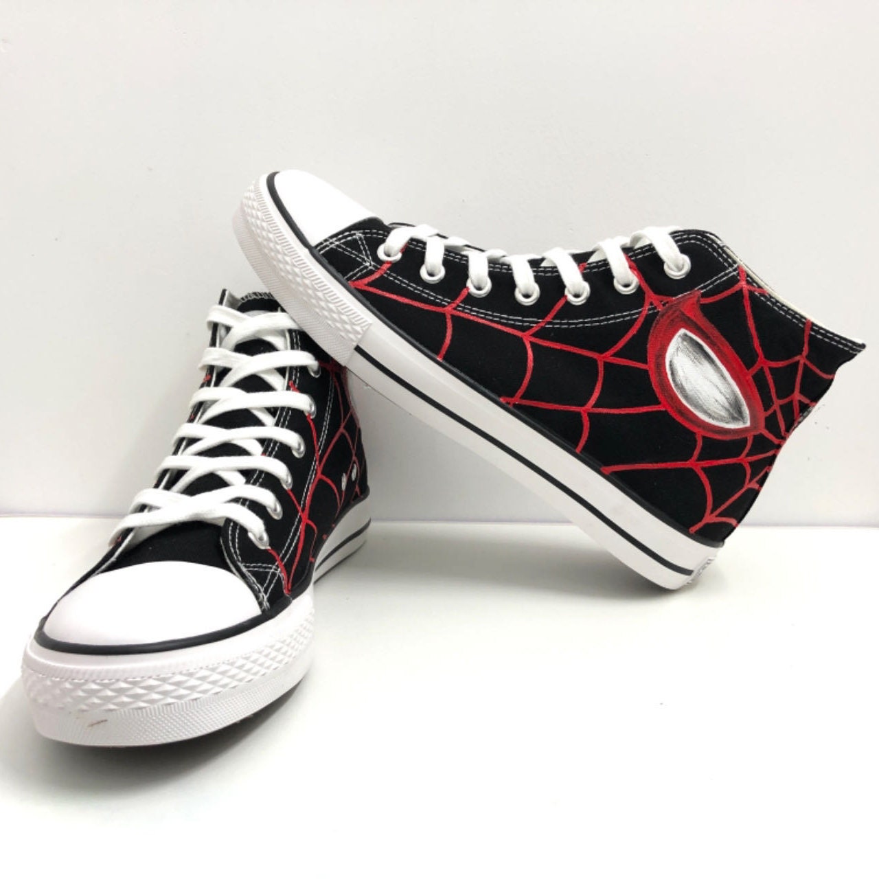 Miles Morales Sneakers Spider Man High Top Hand Painted Shoes Black ...
