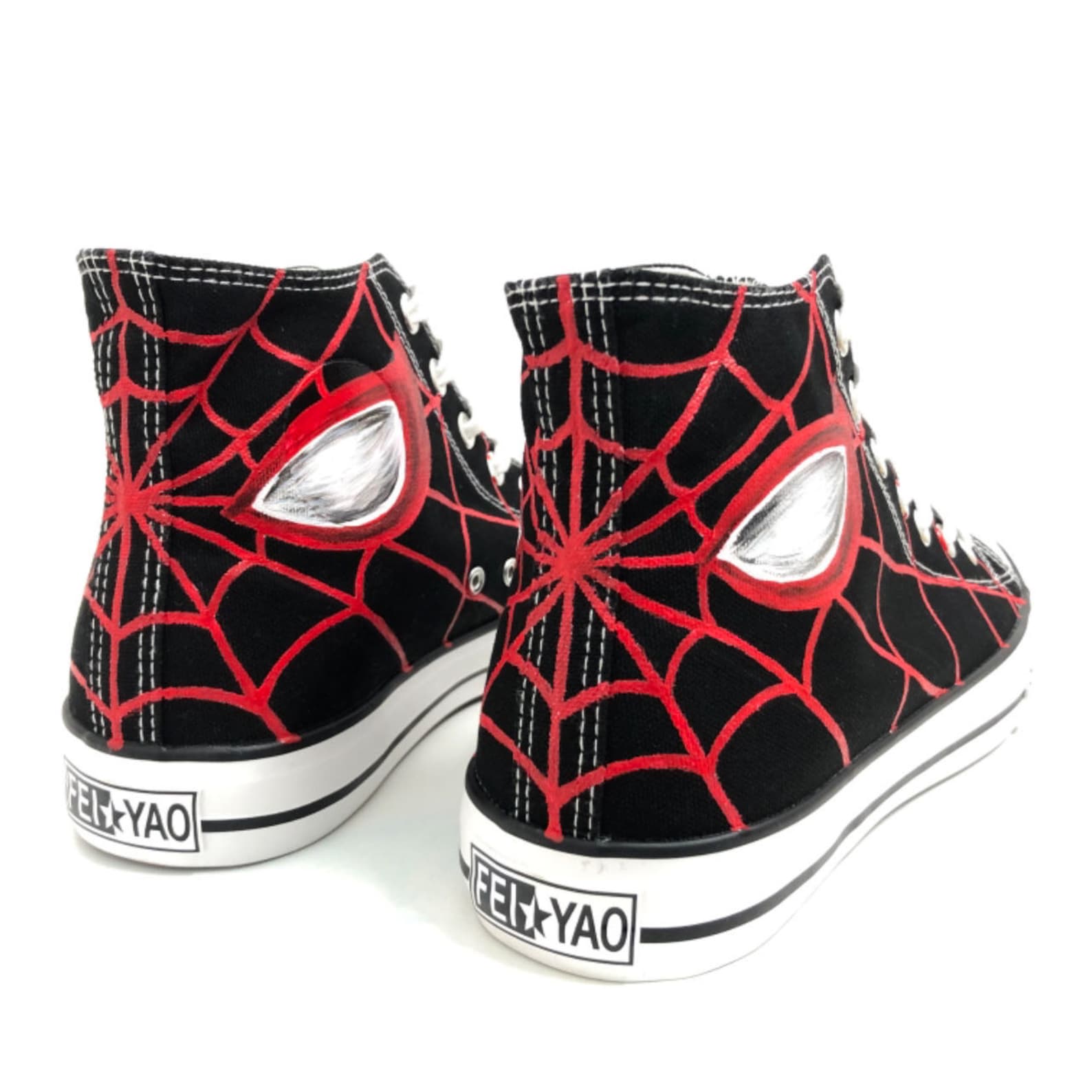 Miles Morales Sneakers Spider Man High Top Hand Painted Shoes Black ...
