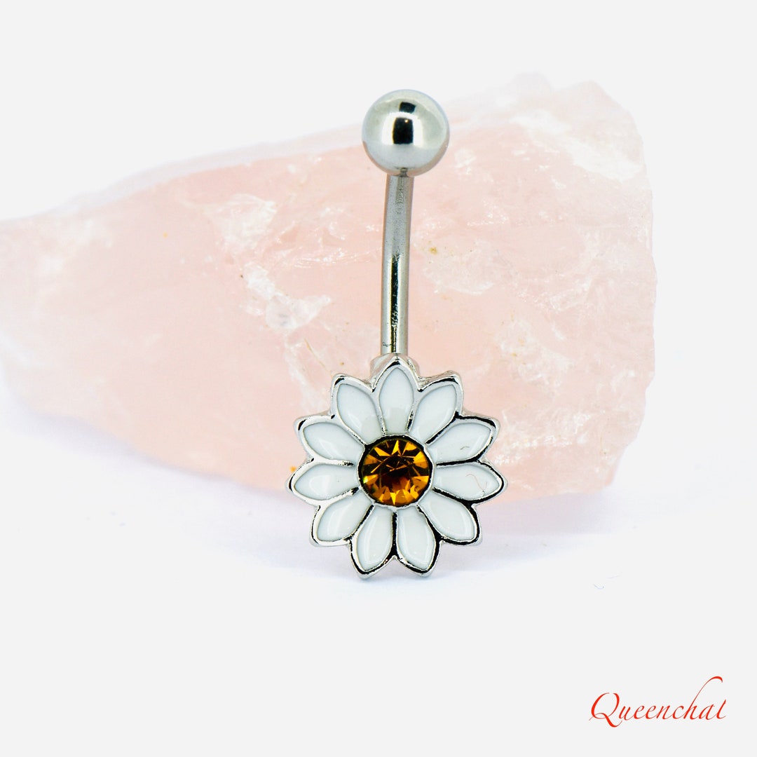 14G 316L Surgical Steel Daisy Flower Navel Ring Belly Bar - Etsy