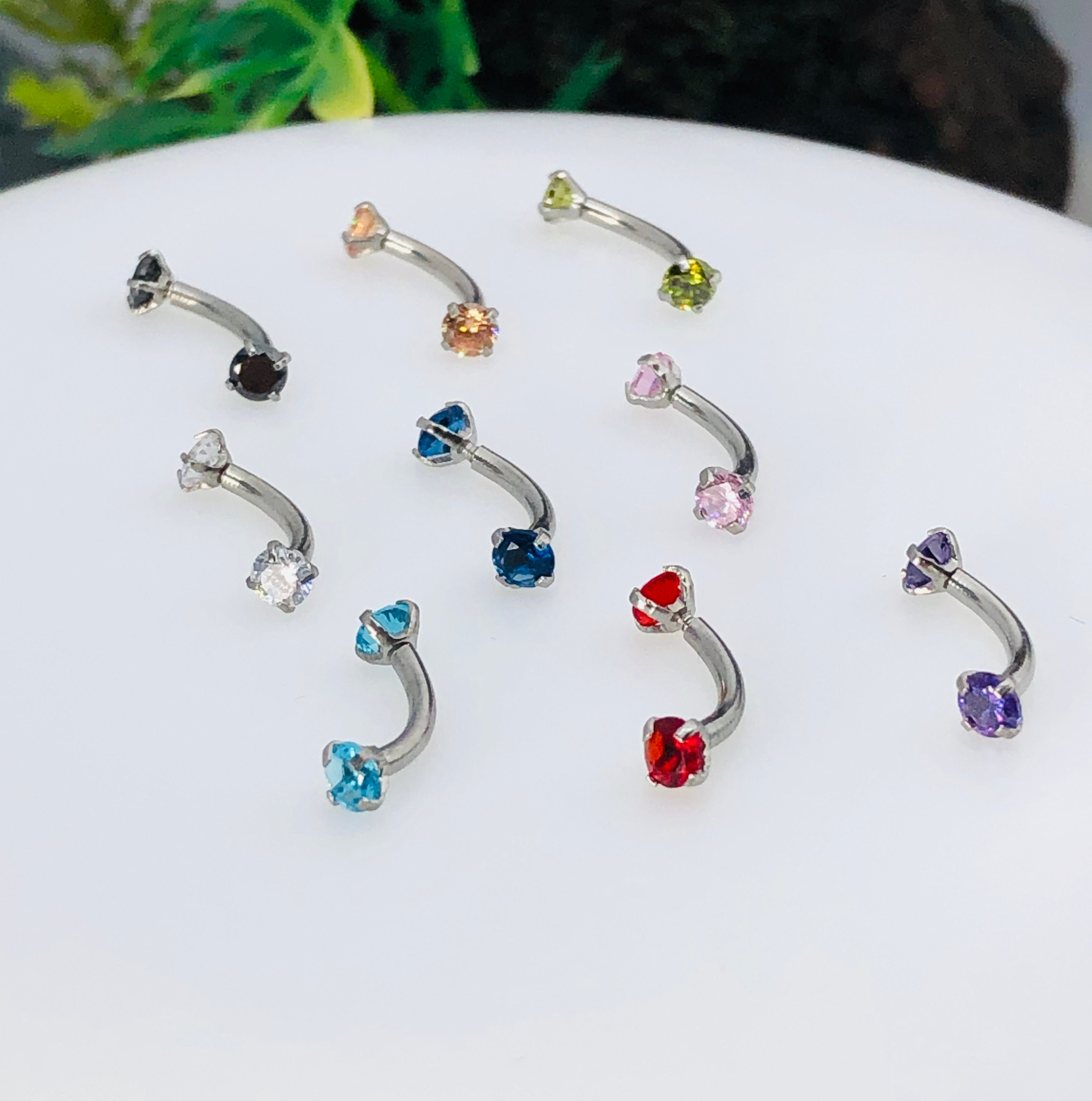 16g 316L Surgical Steel Dainty Curved Crystal Eyebrow Barbell - Etsy UK